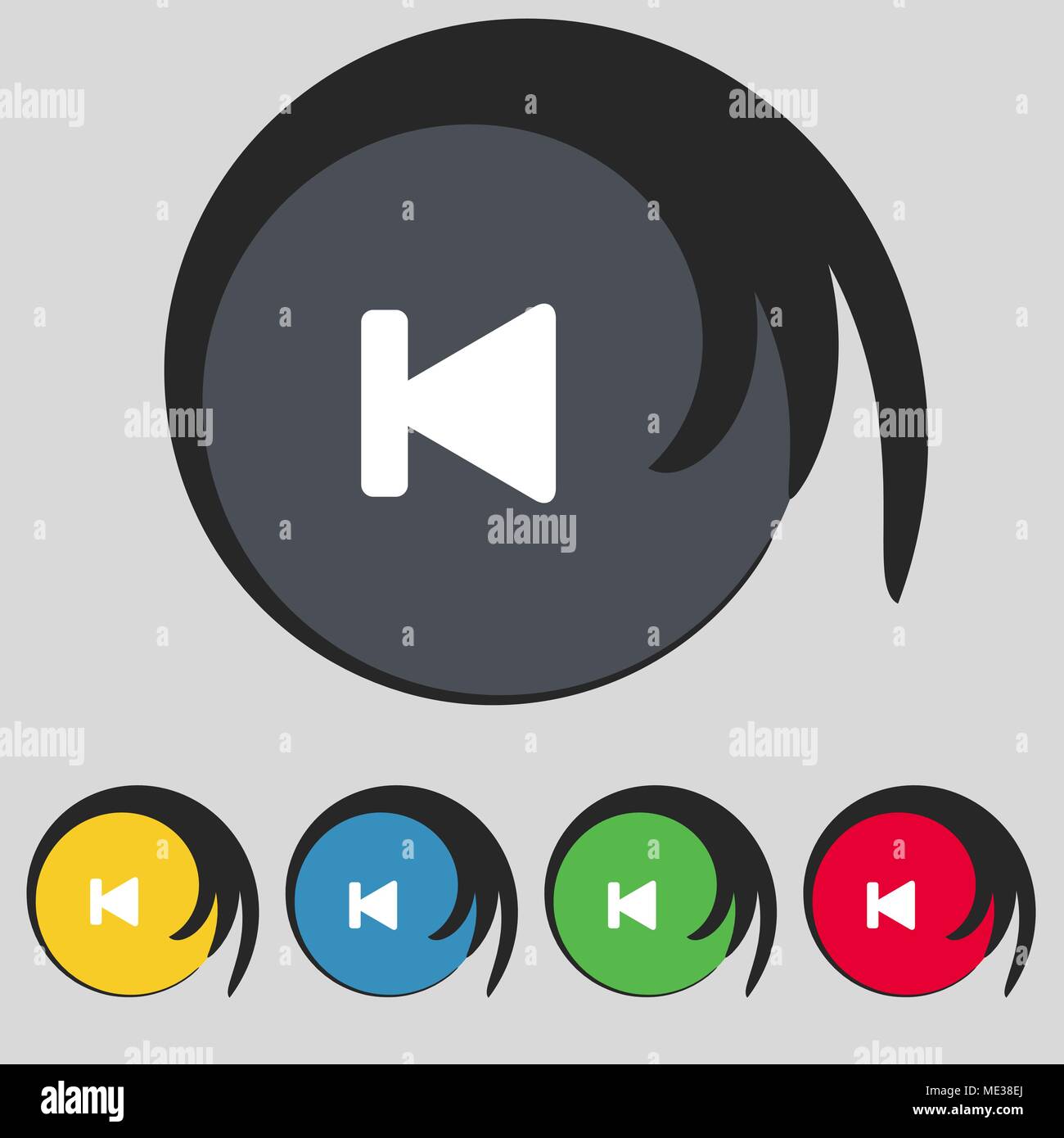 fast backward icon sign. Symbol on five colored buttons. Vector ...