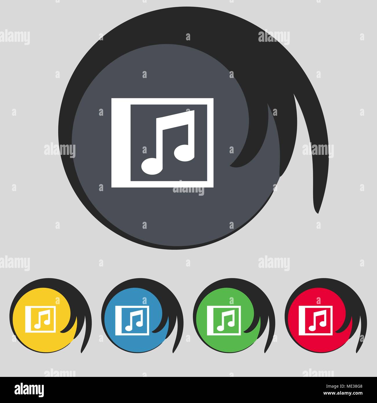 Audio, MP3 file icon sign. Symbol on five colored buttons. Vector ...