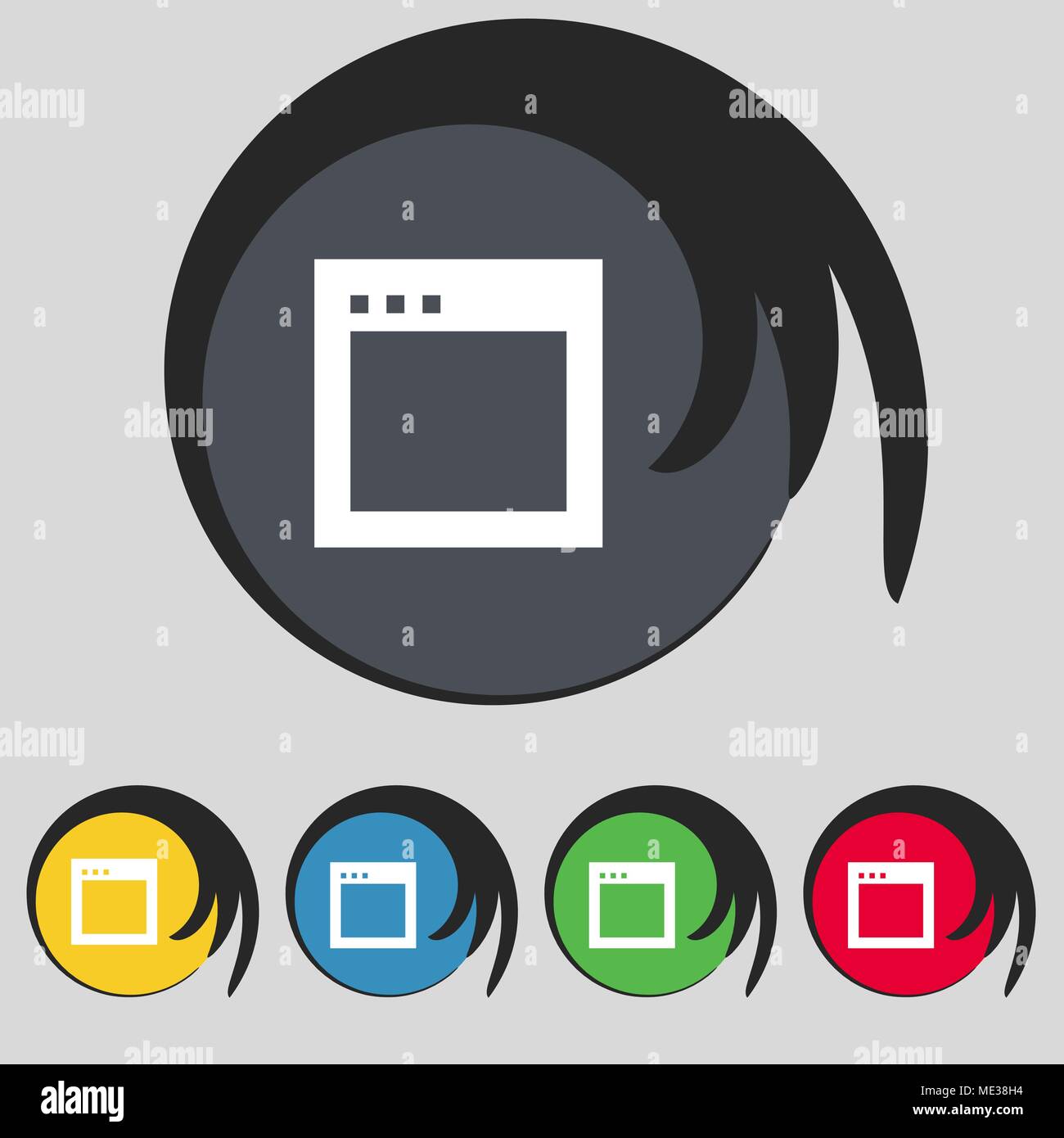 Simple Browser window icon sign. Symbol on five colored buttons. Vector ...