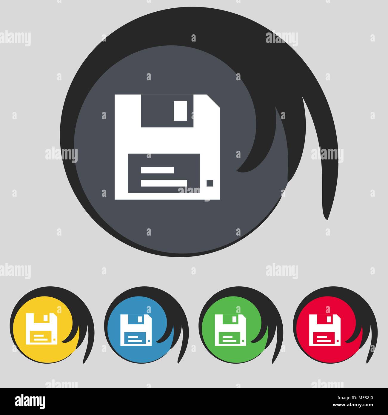 floppy icon sign. Symbol on five colored buttons. Vector illustration ...