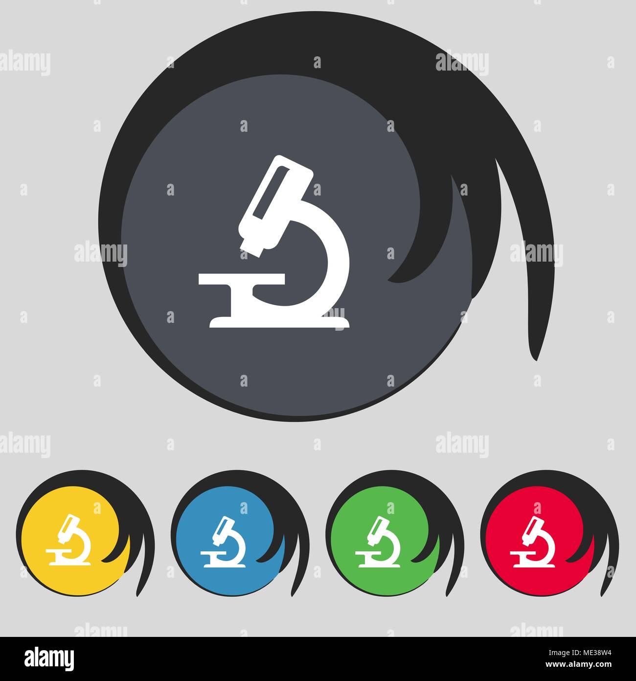 microscope icon sign. Symbol on five colored buttons. Vector ...
