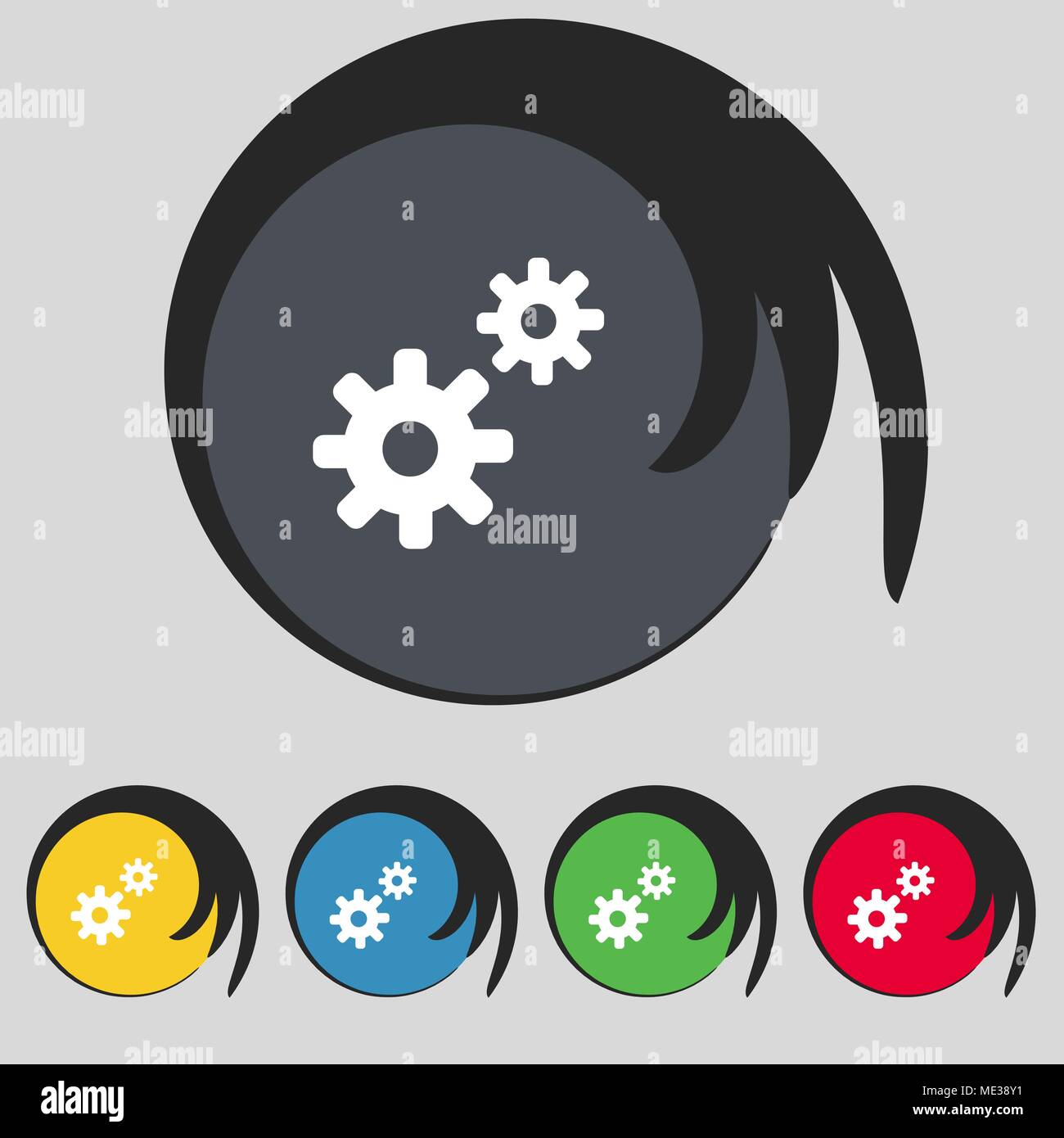 Cog settings, Cogwheel gear mechanism icon sign. Symbol on five colored ...
