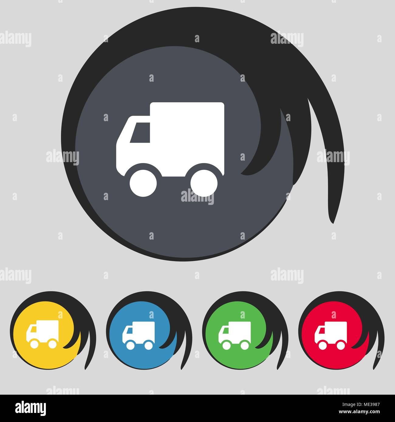 Delivery truck icon sign. Symbol on five colored buttons. Vector ...