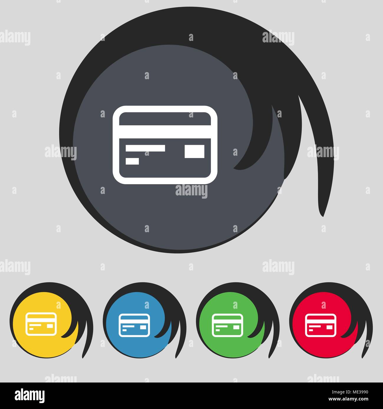 Credit, debit card icon sign. Symbol on five colored buttons. Vector ...