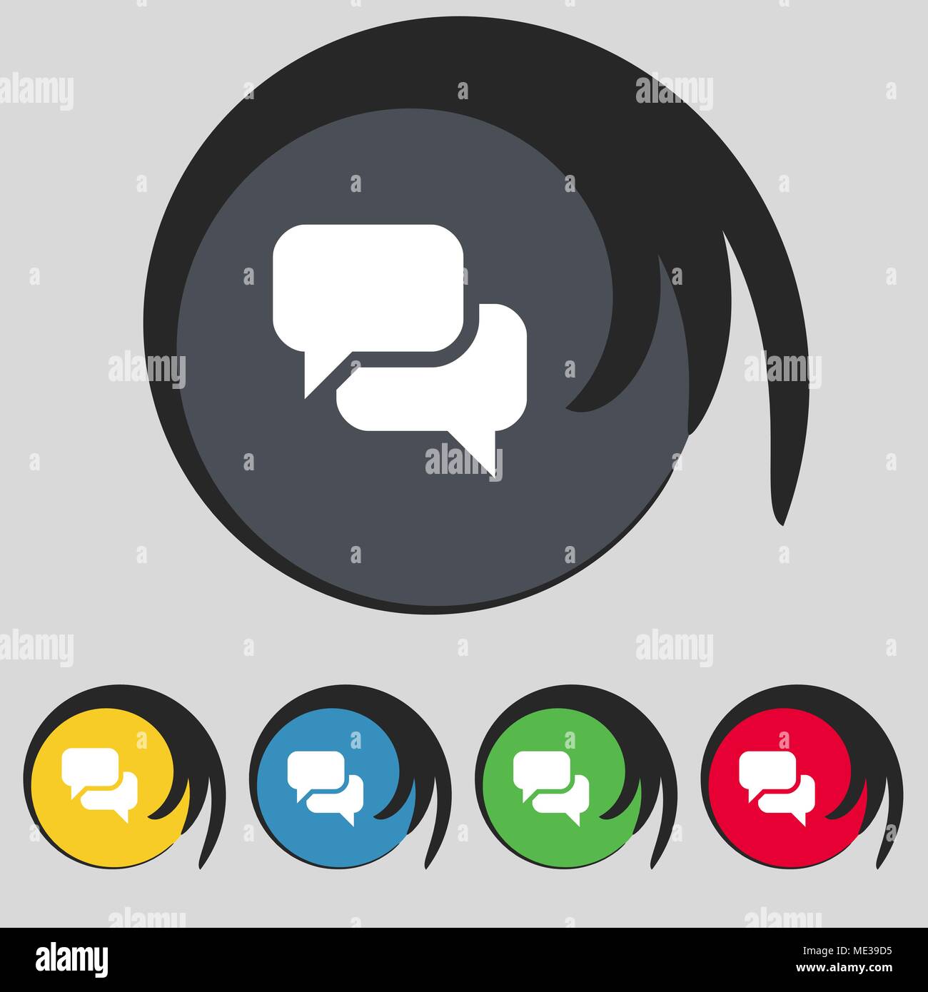 Speech bubble, Think cloud icon sign. Symbol on five colored buttons ...