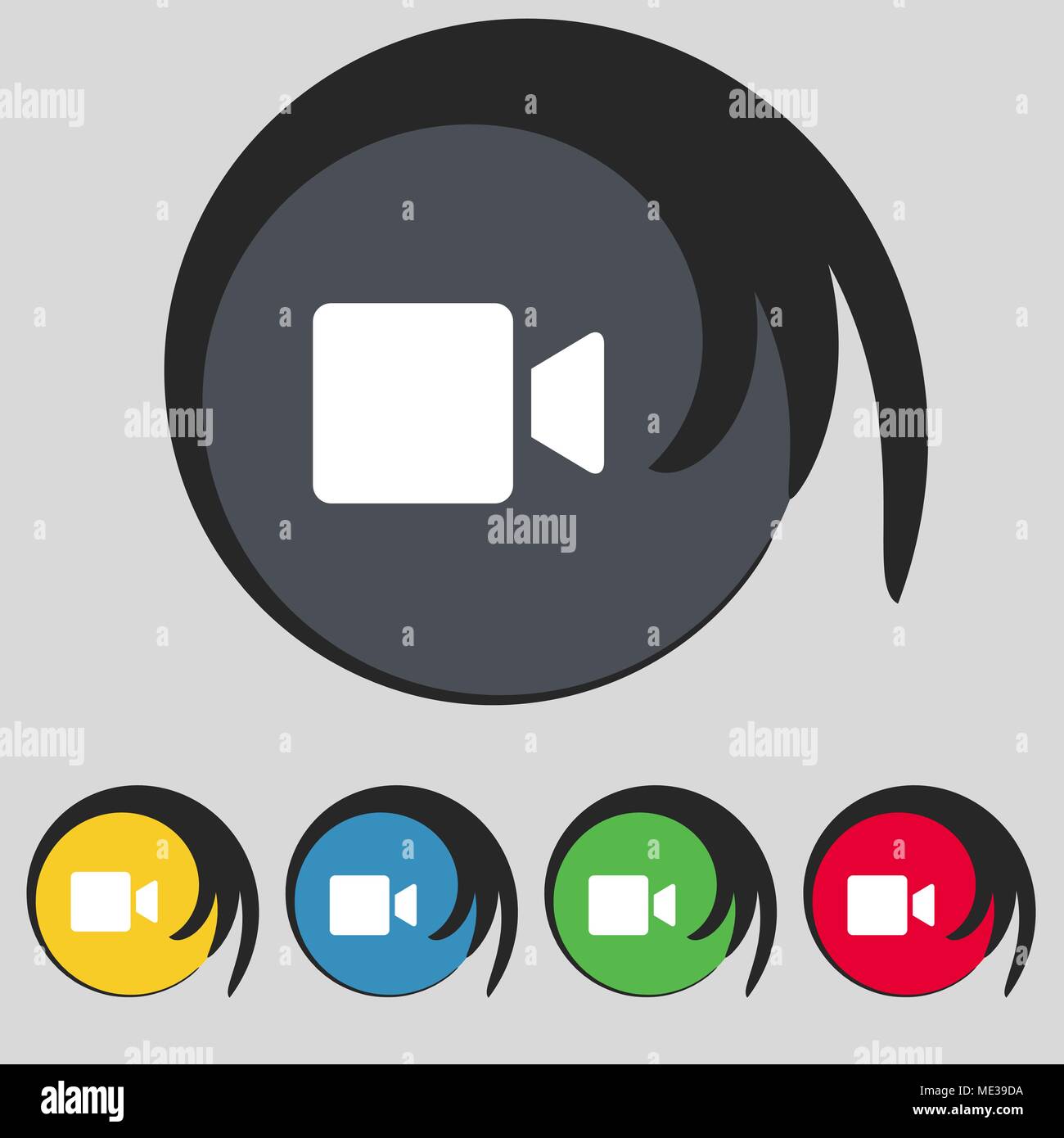 Video camera icon sign. Symbol on five colored buttons. Vector ...