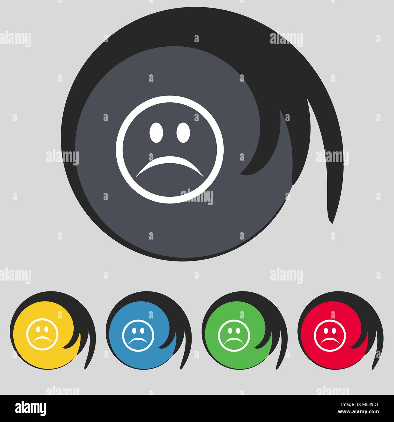 Sad face, Sadness depression icon sign. Symbol on five colored buttons ...