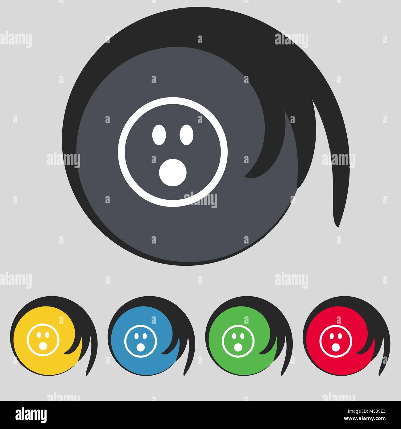 Shocked Face Smiley icon sign. Symbol on five colored buttons. Vector ...