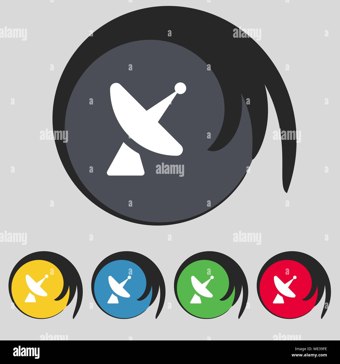Satellite dish icon sign. Symbol on five colored buttons. Vector ...
