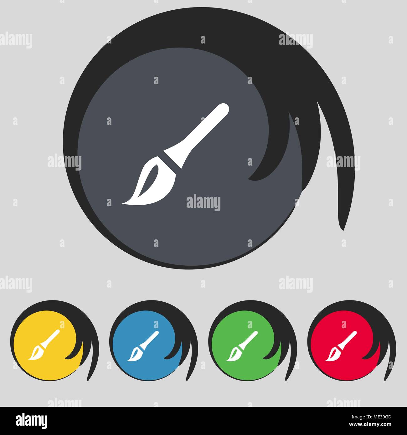 Paint brush, Artist icon sign. Symbol on five colored buttons. Vector ...