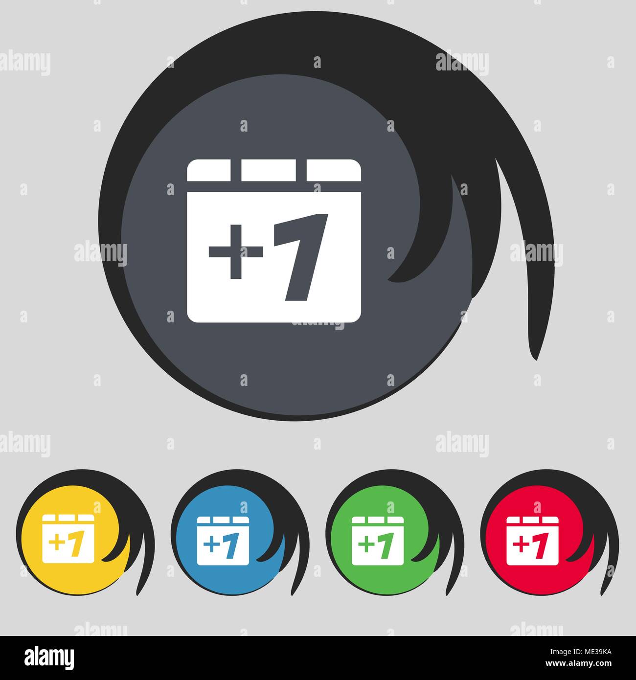 Plus one, Add one icon sign. Symbol on five colored buttons. Vector ...