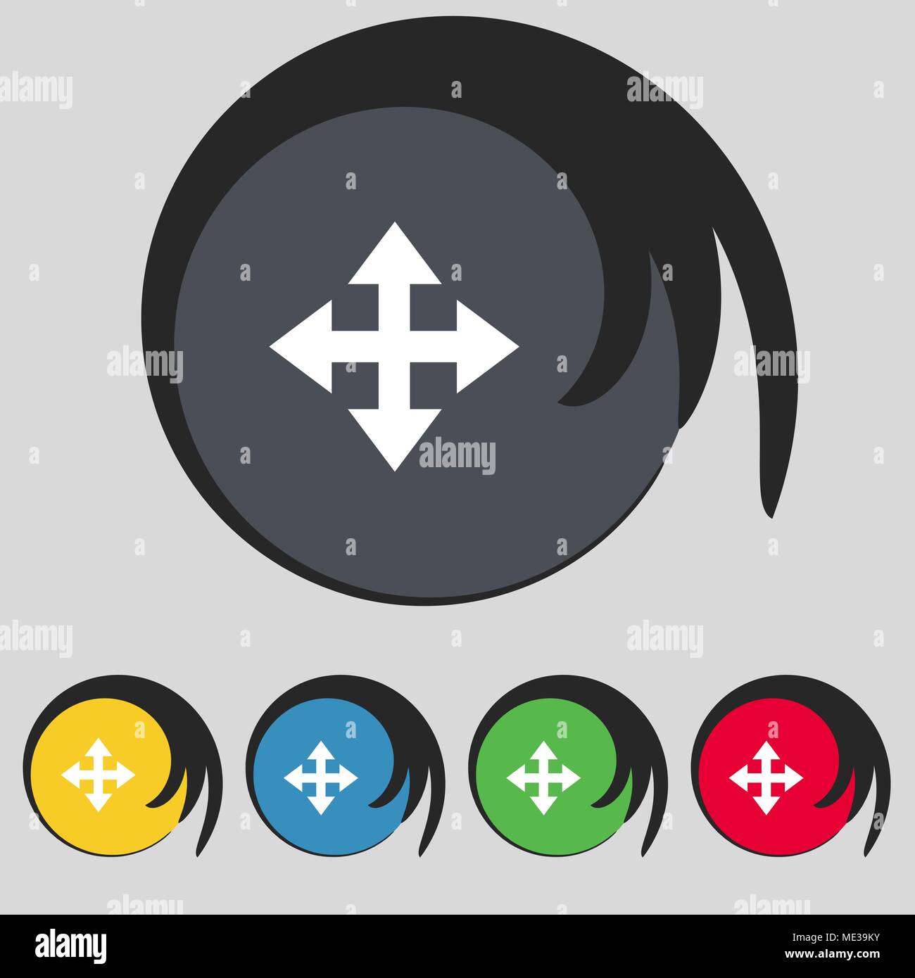Deploying video, screen size icon sign. Symbol on five colored buttons ...