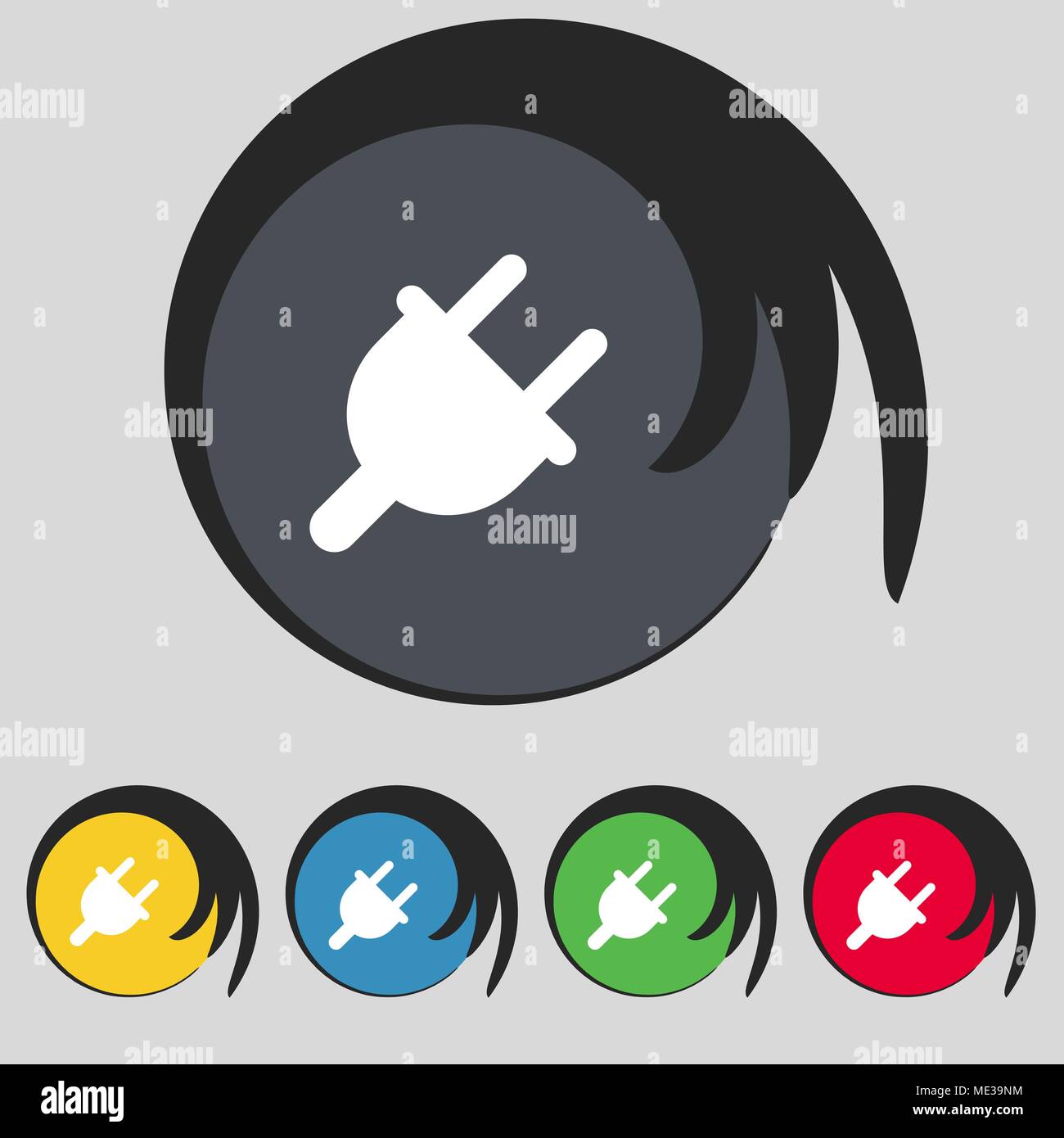 Electric plug, Power energy icon sign. Symbol on five colored buttons ...