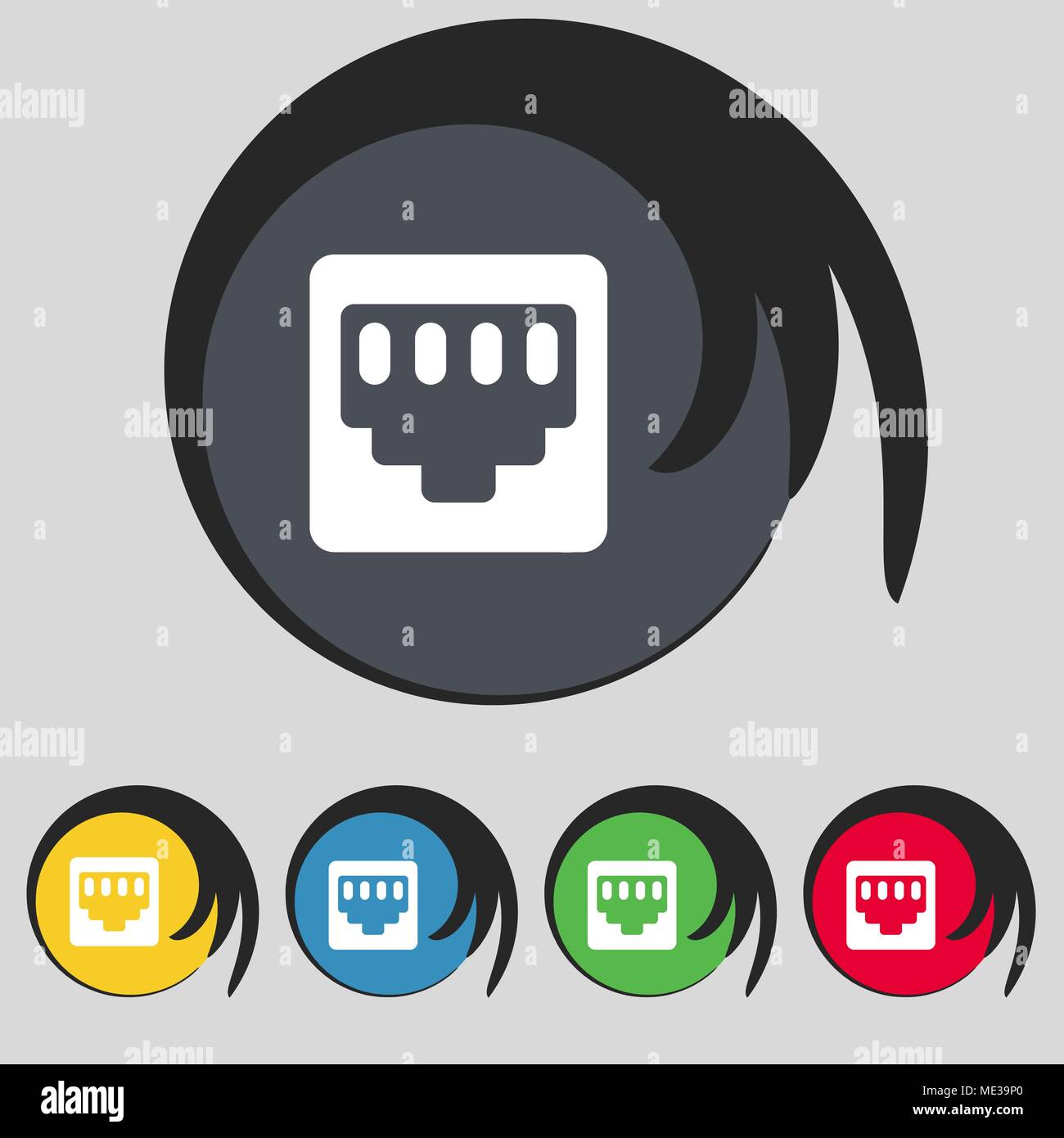 cable rj45, Patch Cord icon sign. Symbol on five colored buttons ...
