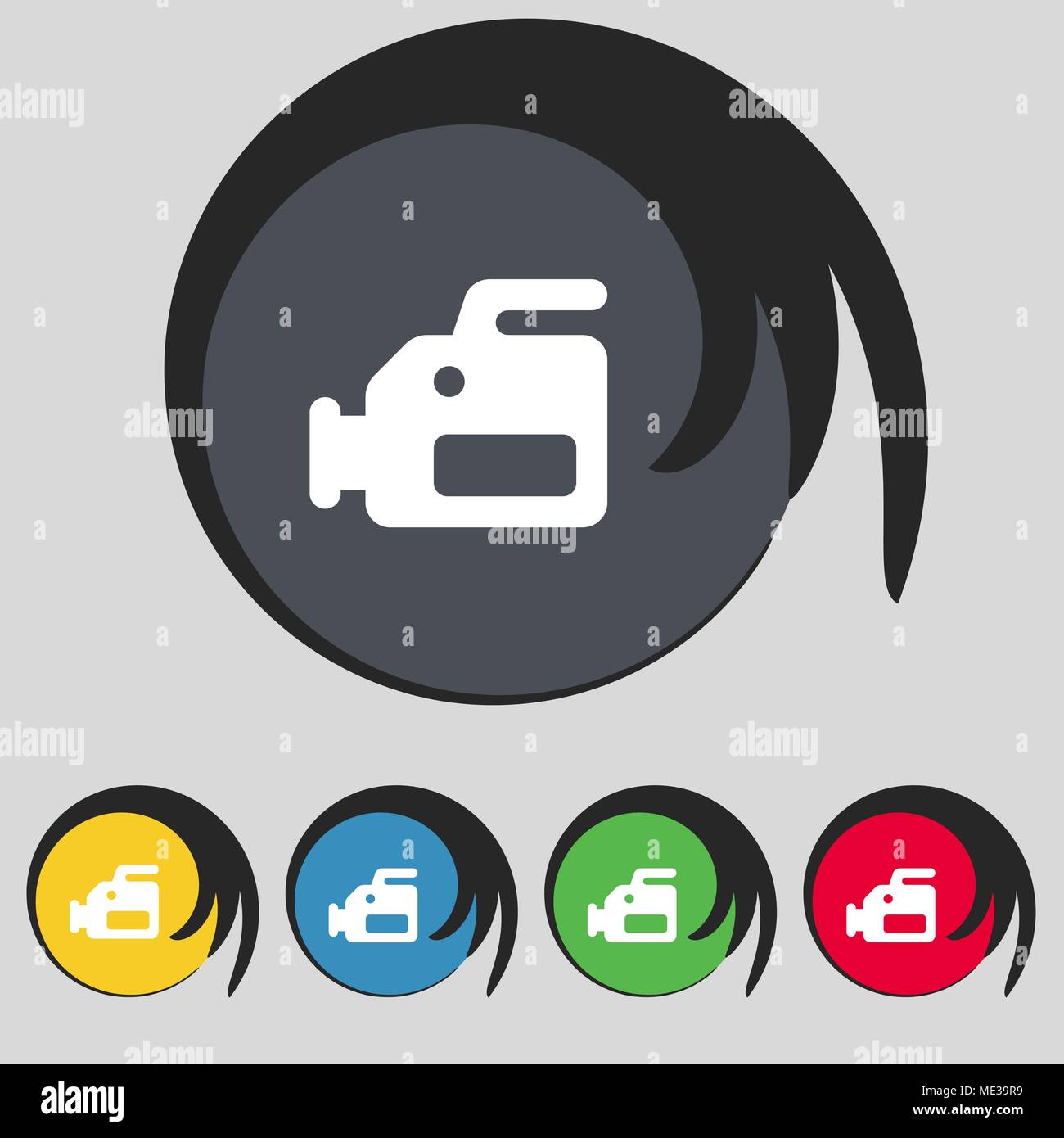 video camera icon sign. Symbol on five colored buttons. Vector ...