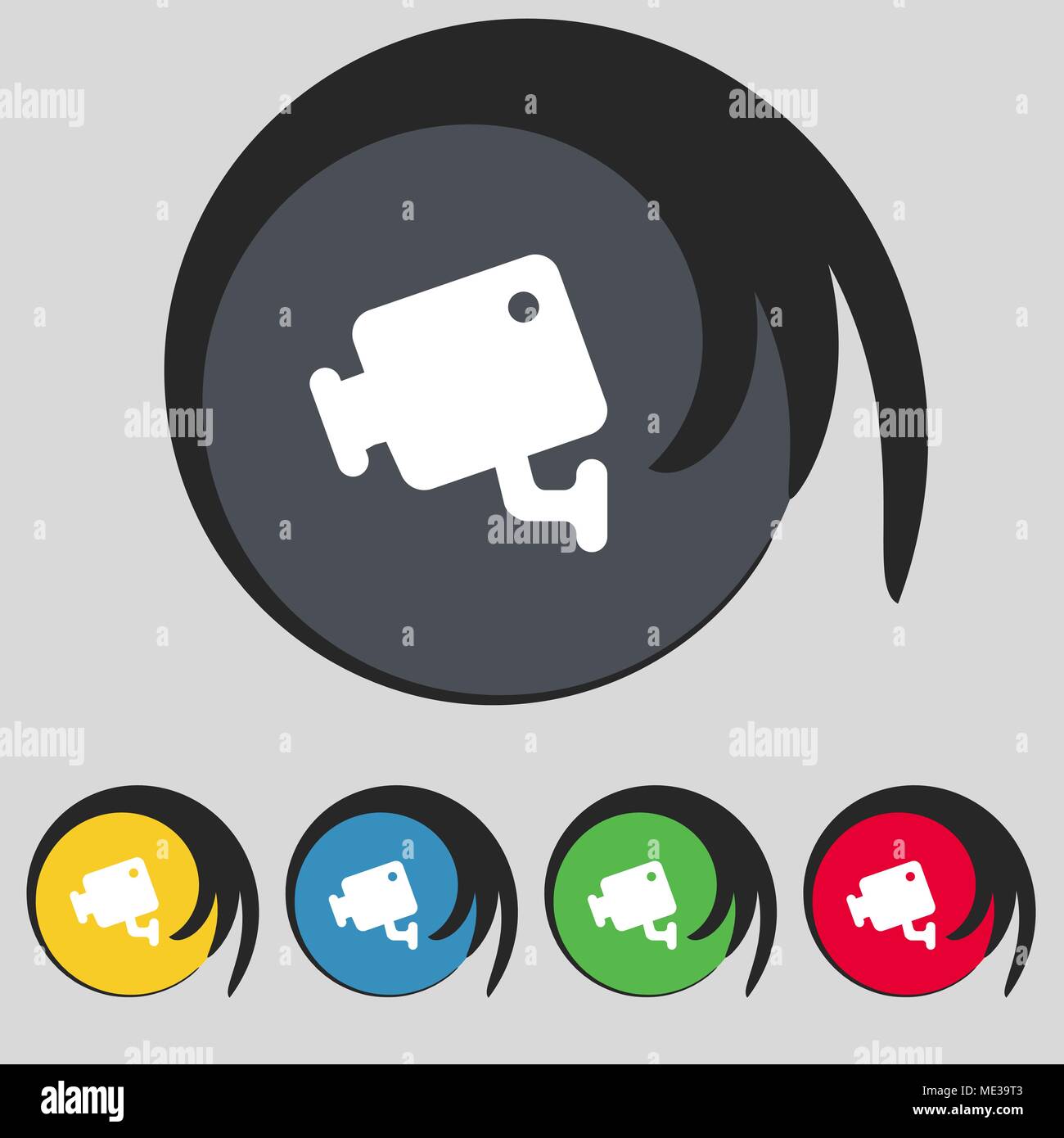 video camera icon sign. Symbol on five colored buttons. Vector ...