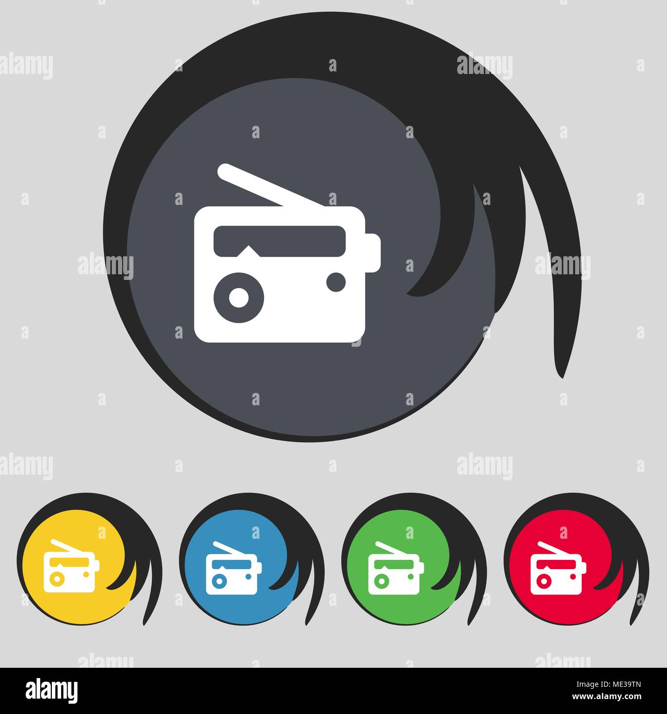 Retro Radio icon sign. Symbol on five colored buttons. Vector ...
