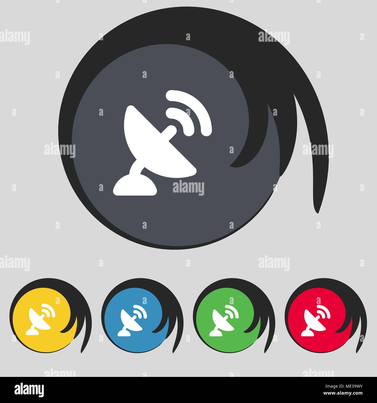 satellite antenna icon sign. Symbol on five colored buttons. Vector ...