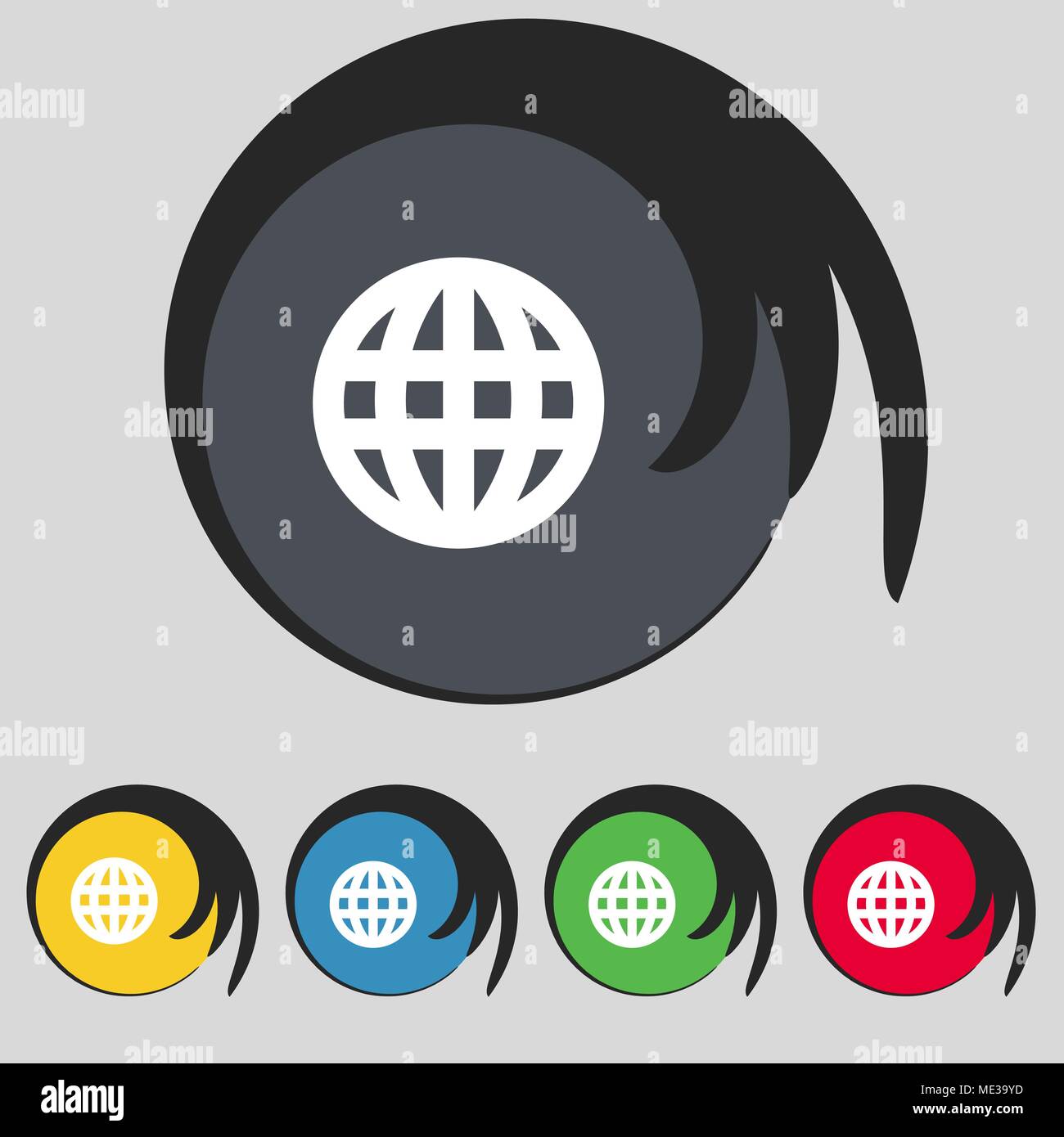 Globe, World map geography icon sign. Symbol on five colored buttons ...
