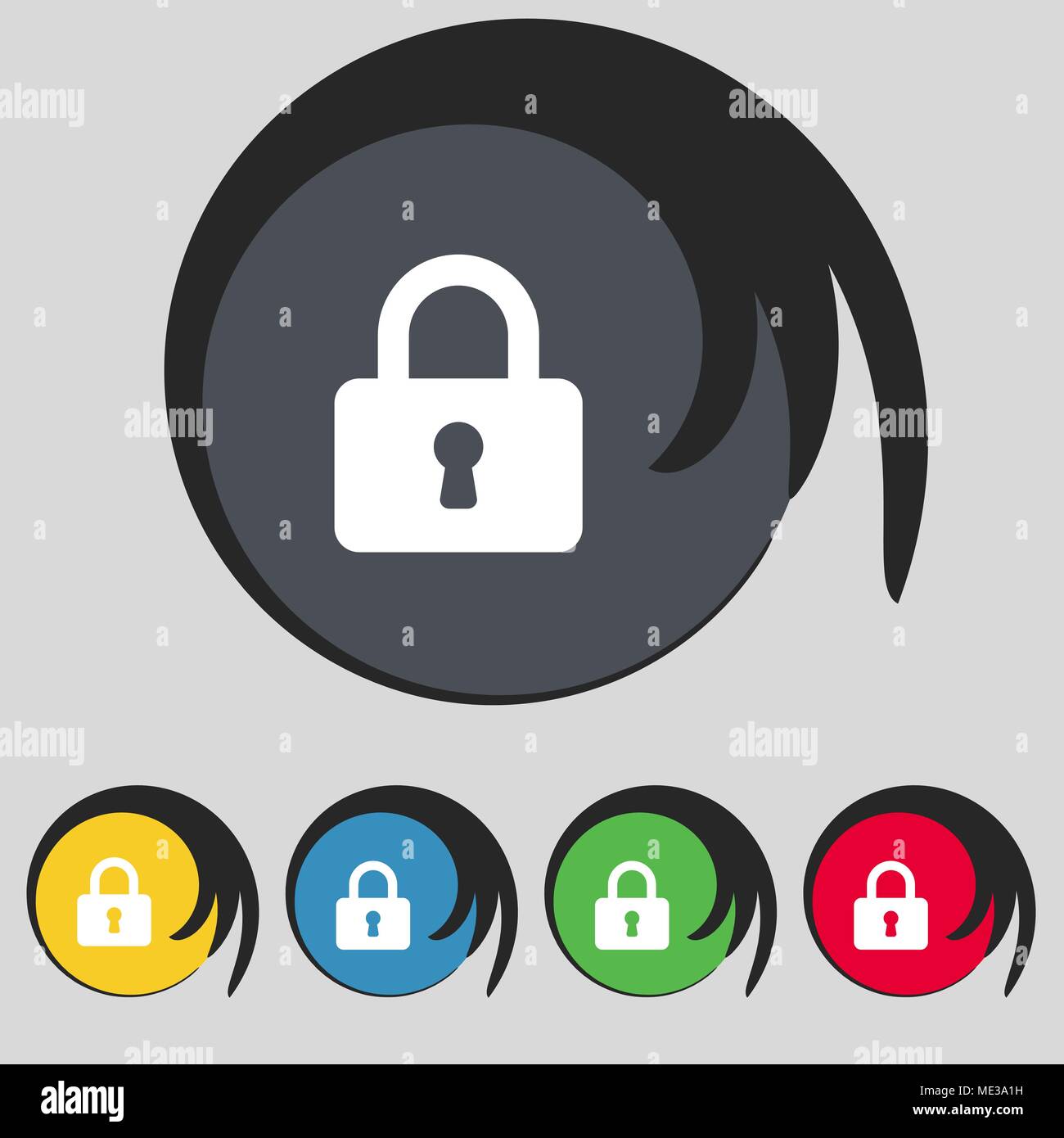 Pad Lock icon sign. Symbol on five colored buttons. Vector illustration ...