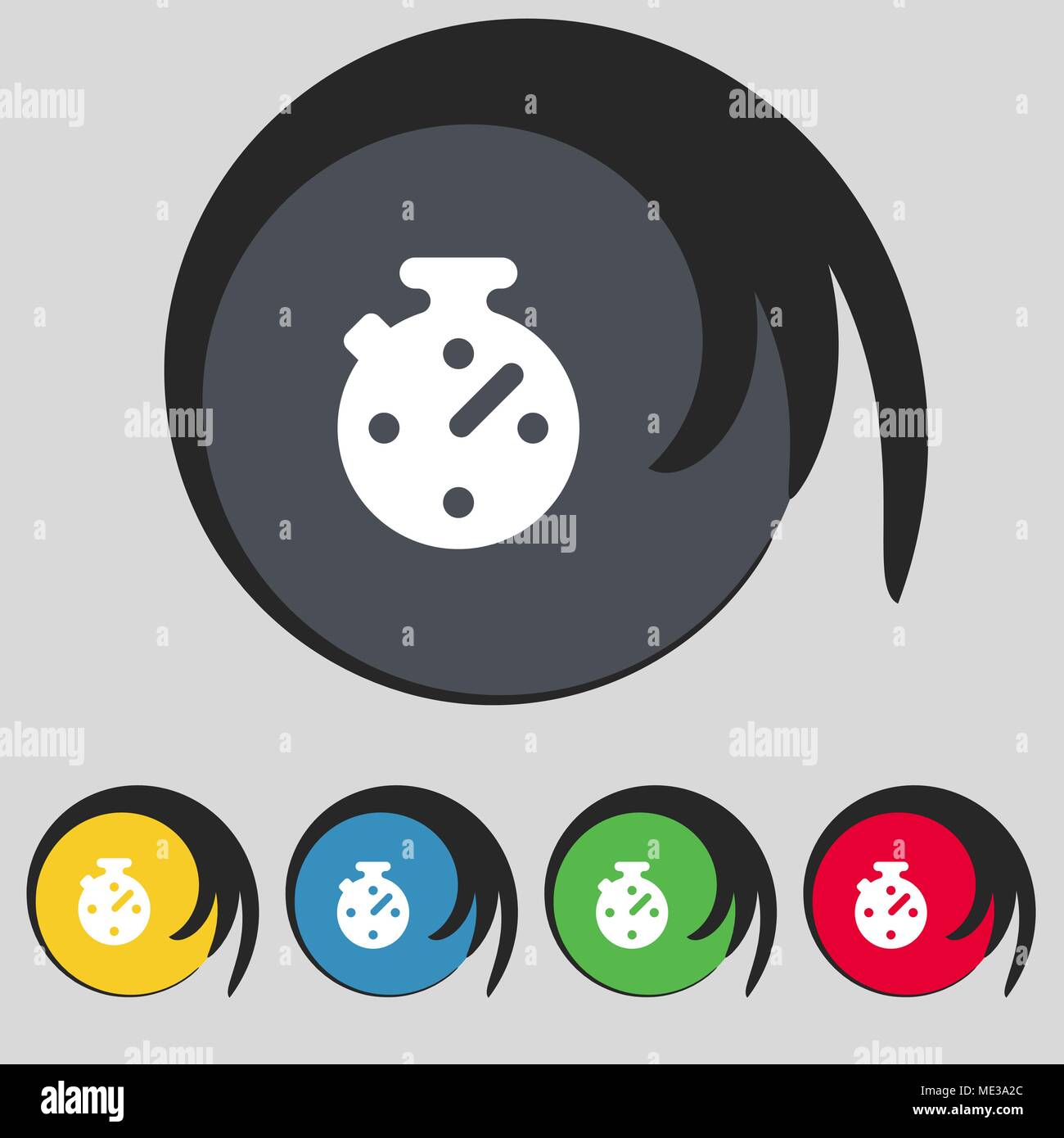 Timer, stopwatch icon sign. Symbol on five colored buttons. Vector ...