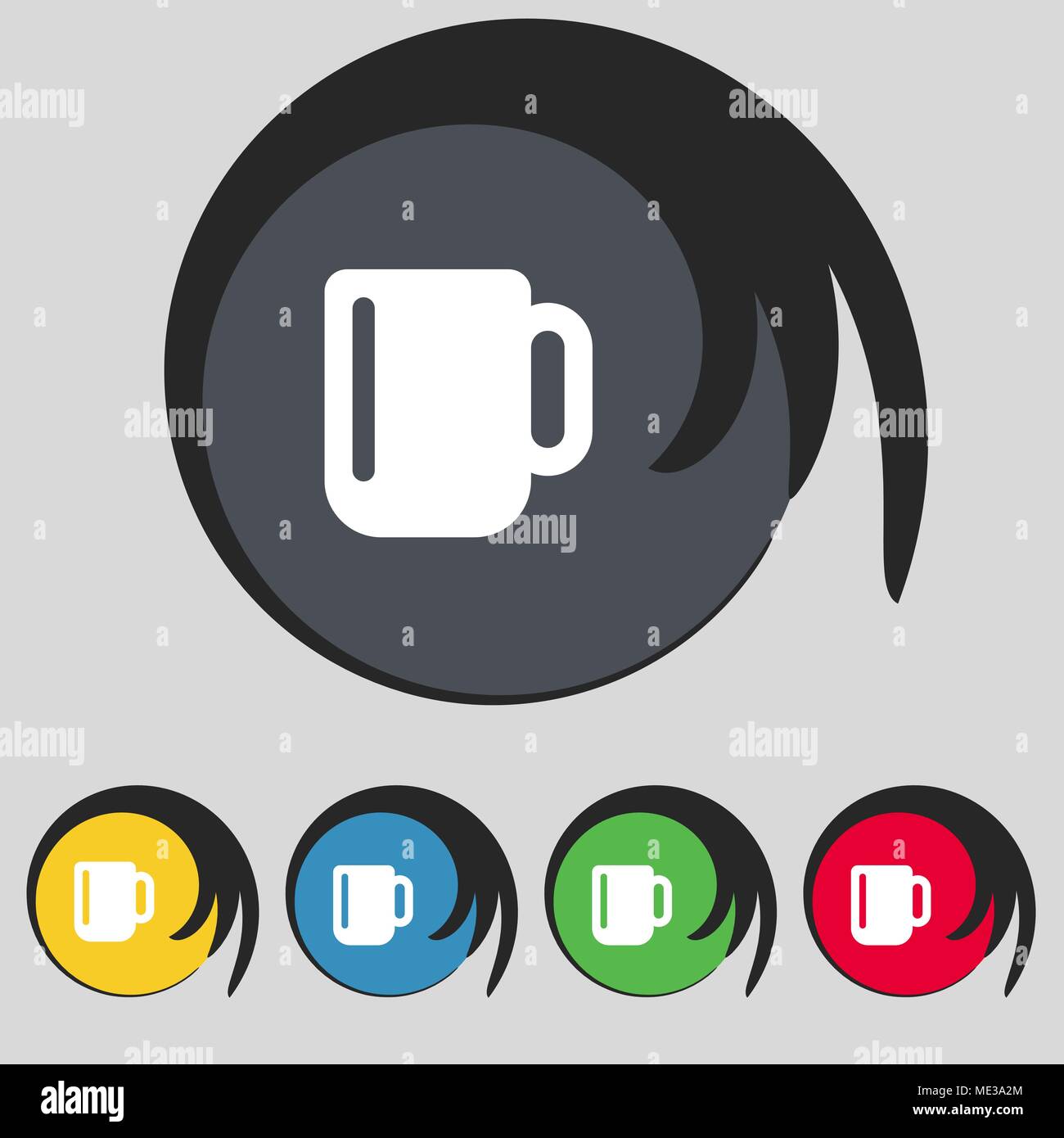 cup coffee or tea icon sign. Symbol on five colored buttons. Vector ...