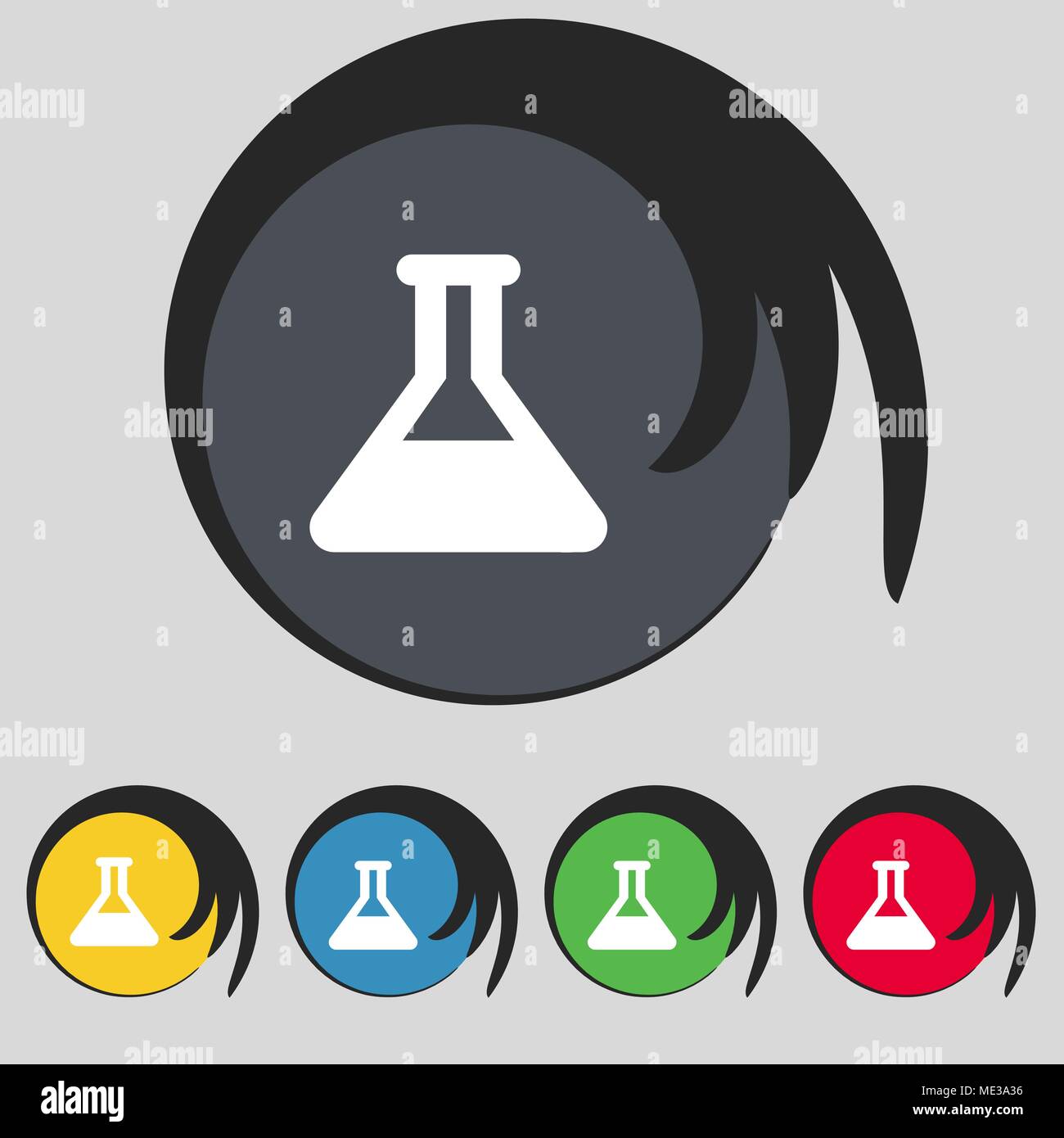 Conical Flask icon sign. Symbol on five colored buttons. Vector ...
