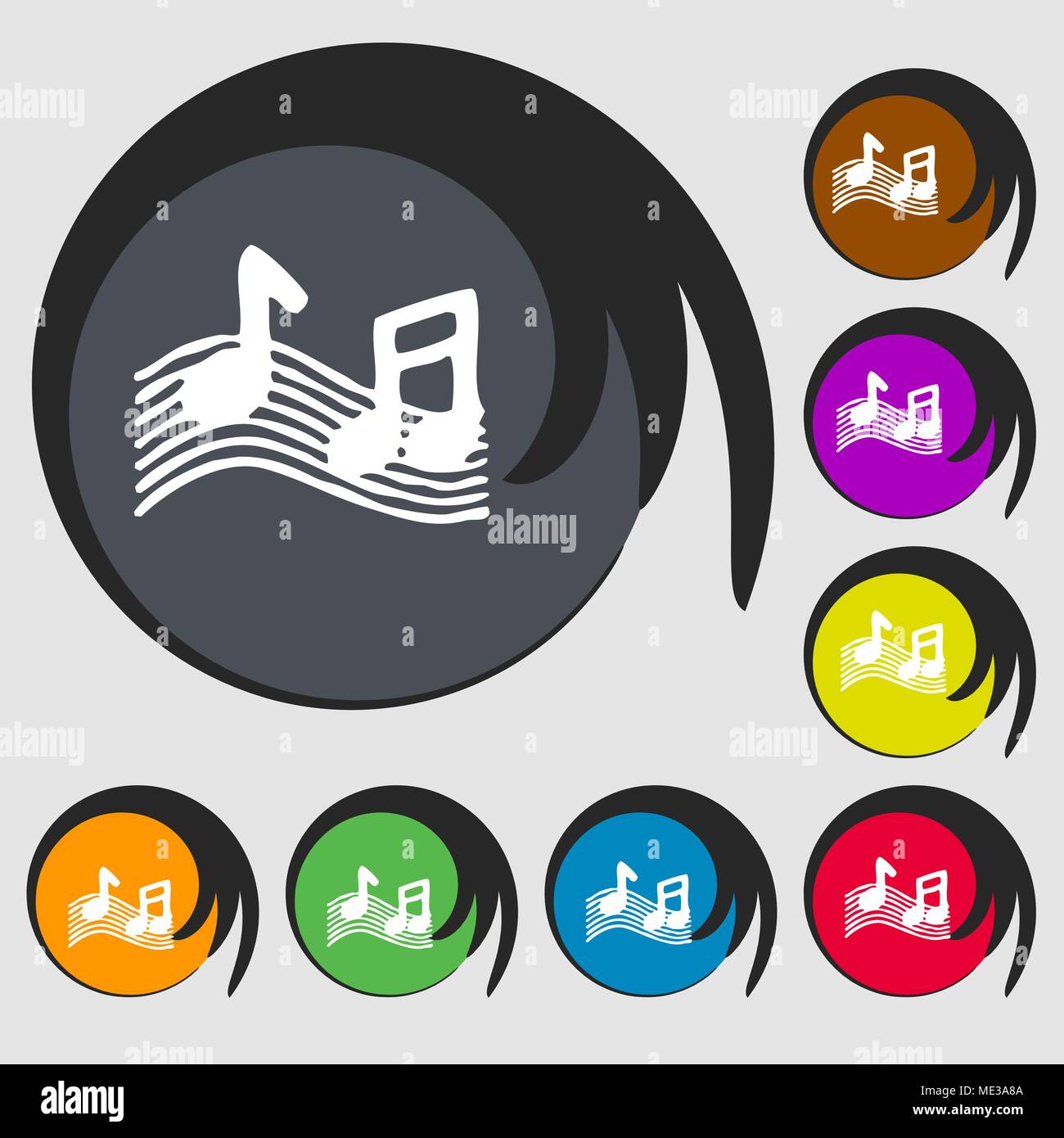 musical note, music, ringtone icon sign. Symbol on eight colored ...