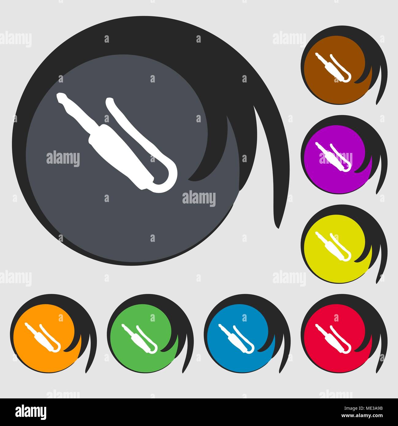 plug, mini jack icon sign. Symbol on eight colored buttons. Vector ...