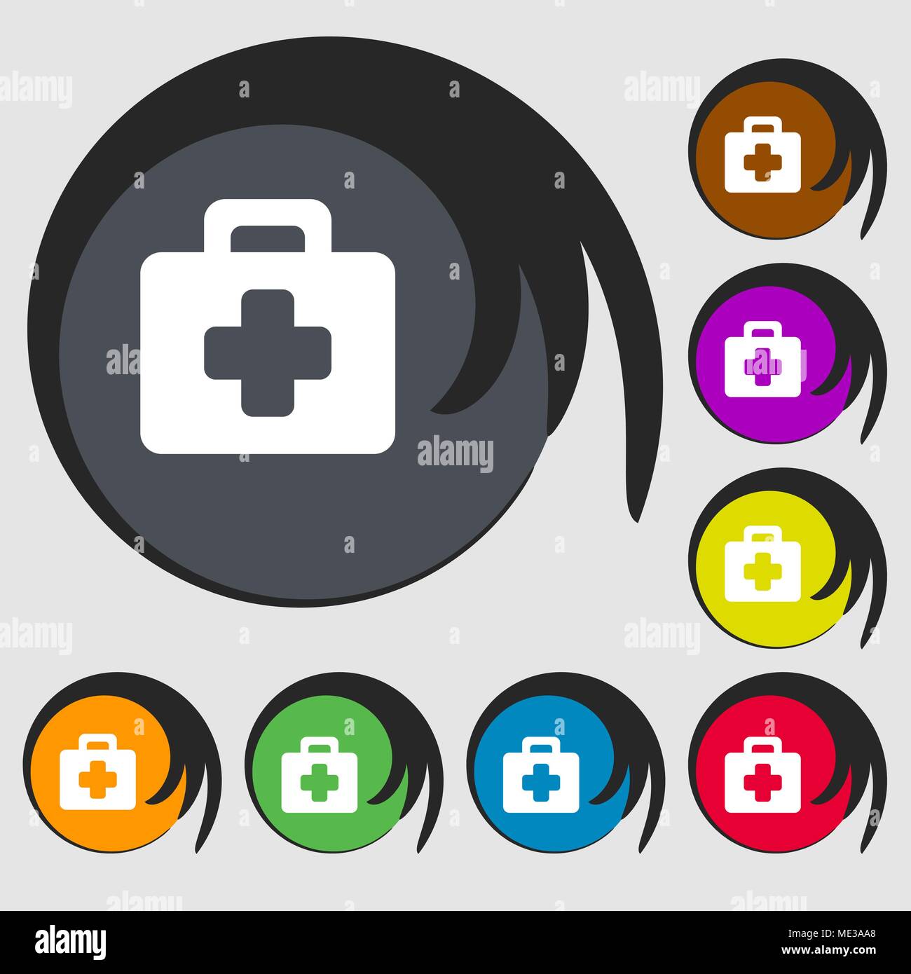 first aid kit icon sign. Symbol on eight colored buttons. Vector ...