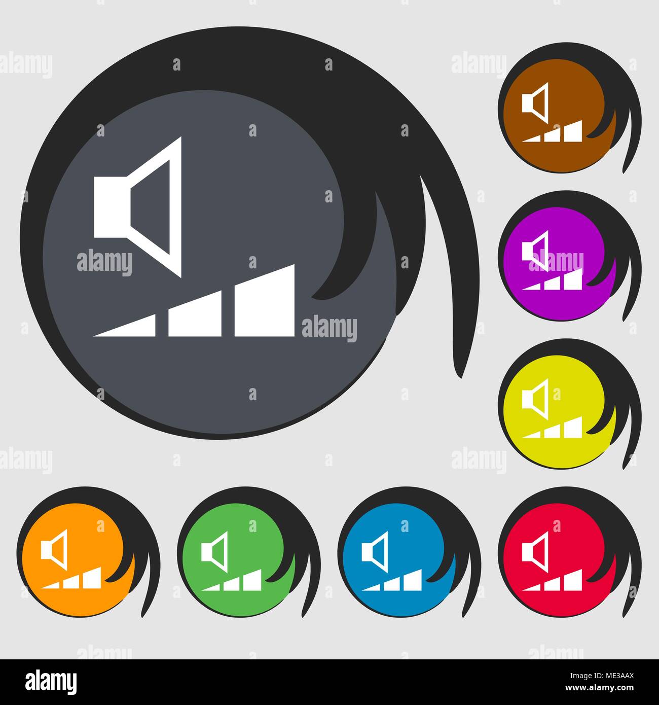 volume, sound icon sign. Symbol on eight colored buttons. Vector ...