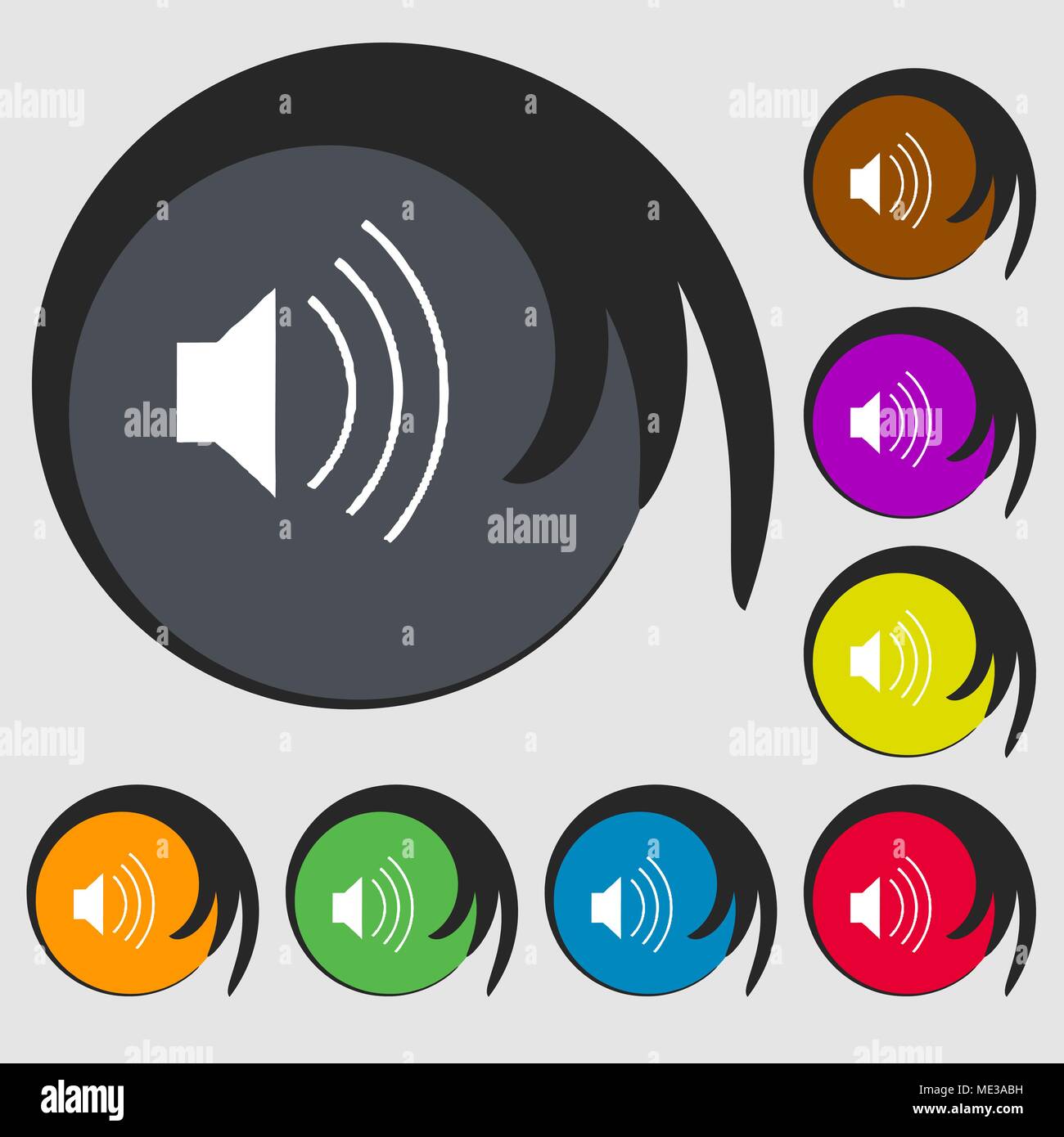 volume, sound icon sign. Symbol on eight colored buttons. Vector ...