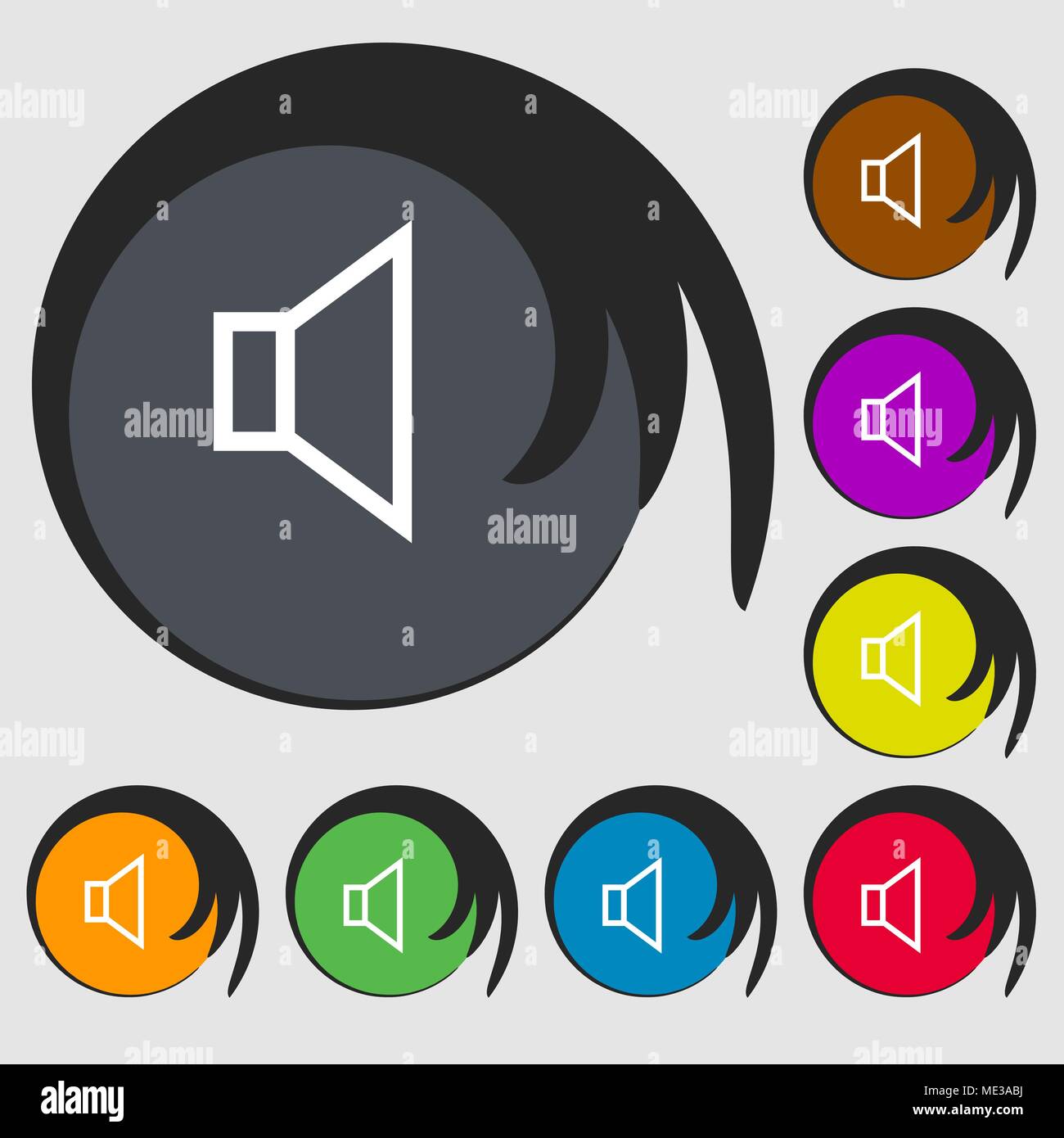 volume, sound icon sign. Symbol on eight colored buttons. Vector ...