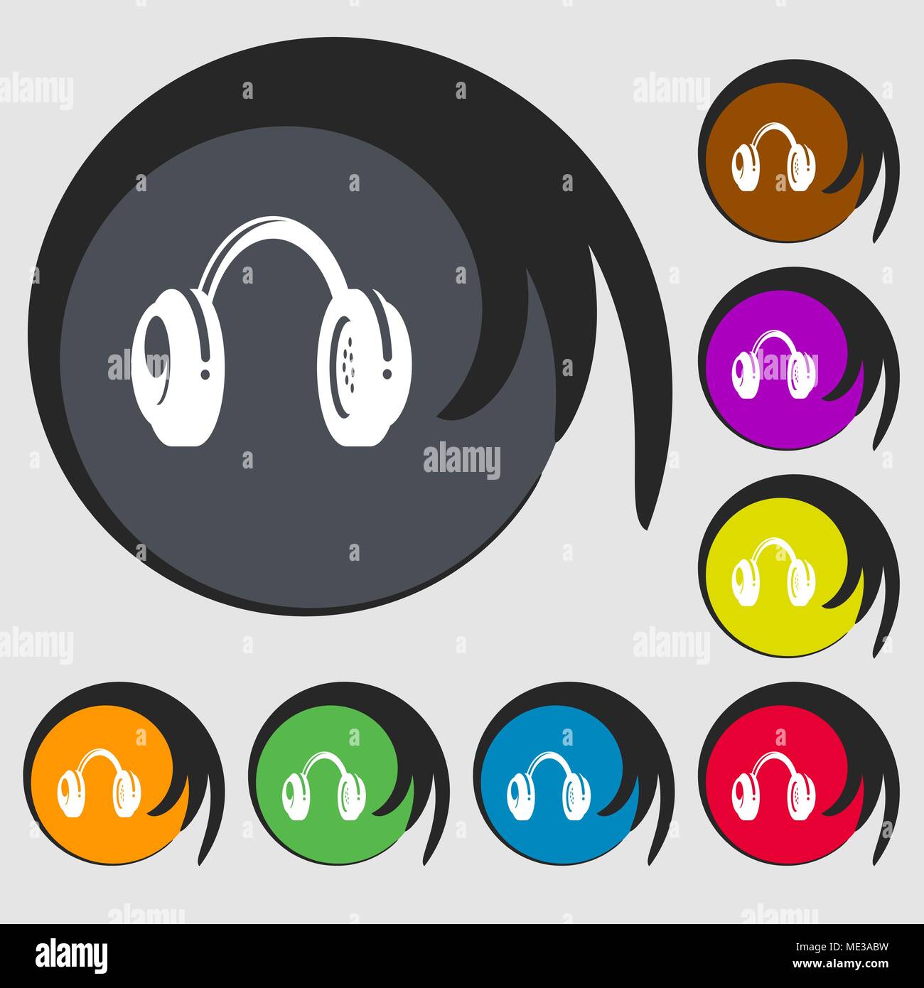 headsets icon sign. Symbol on eight colored buttons. Vector ...