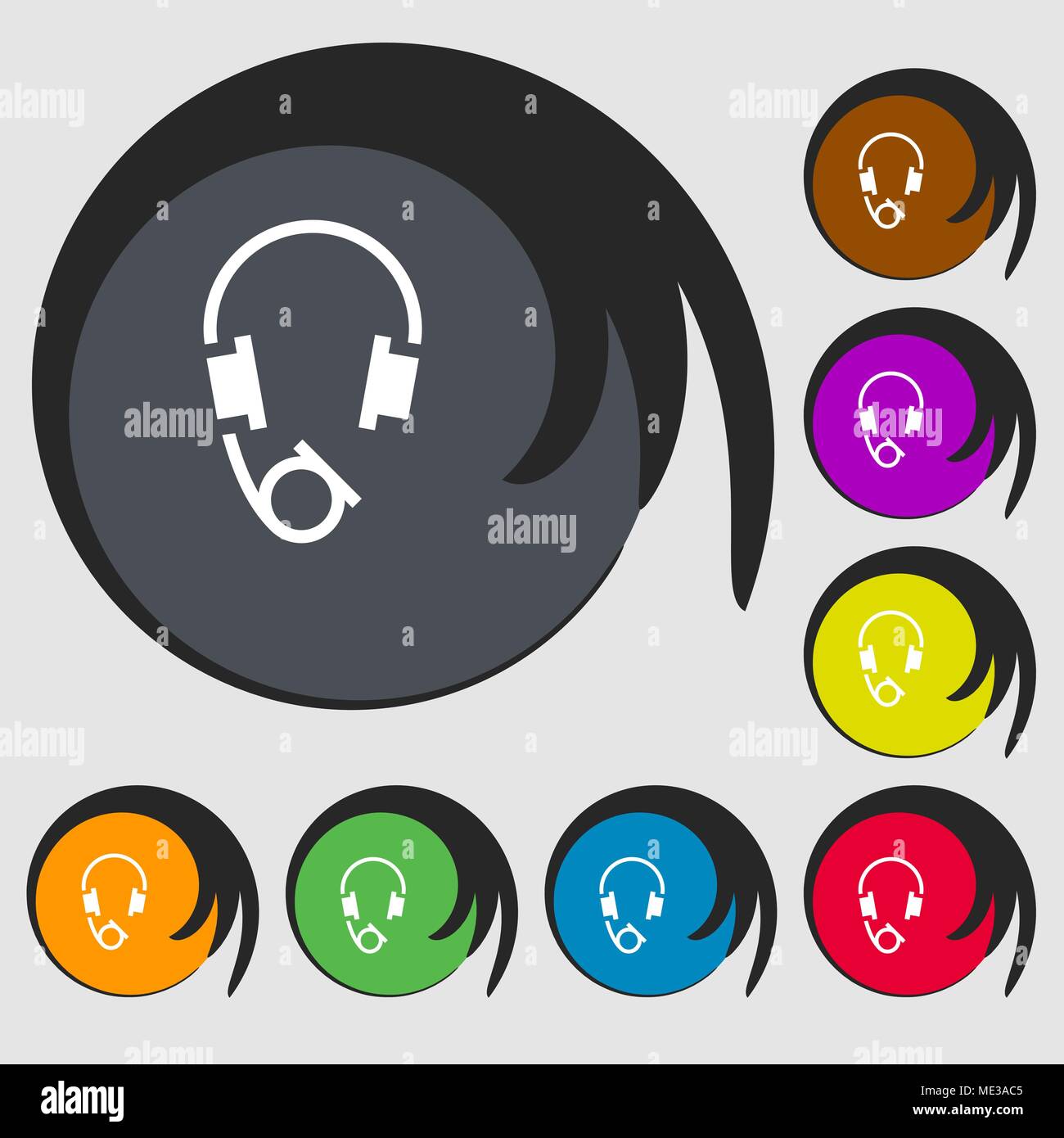 headsets icon sign. Symbol on eight colored buttons. Vector illustration Stock Vector Image ...