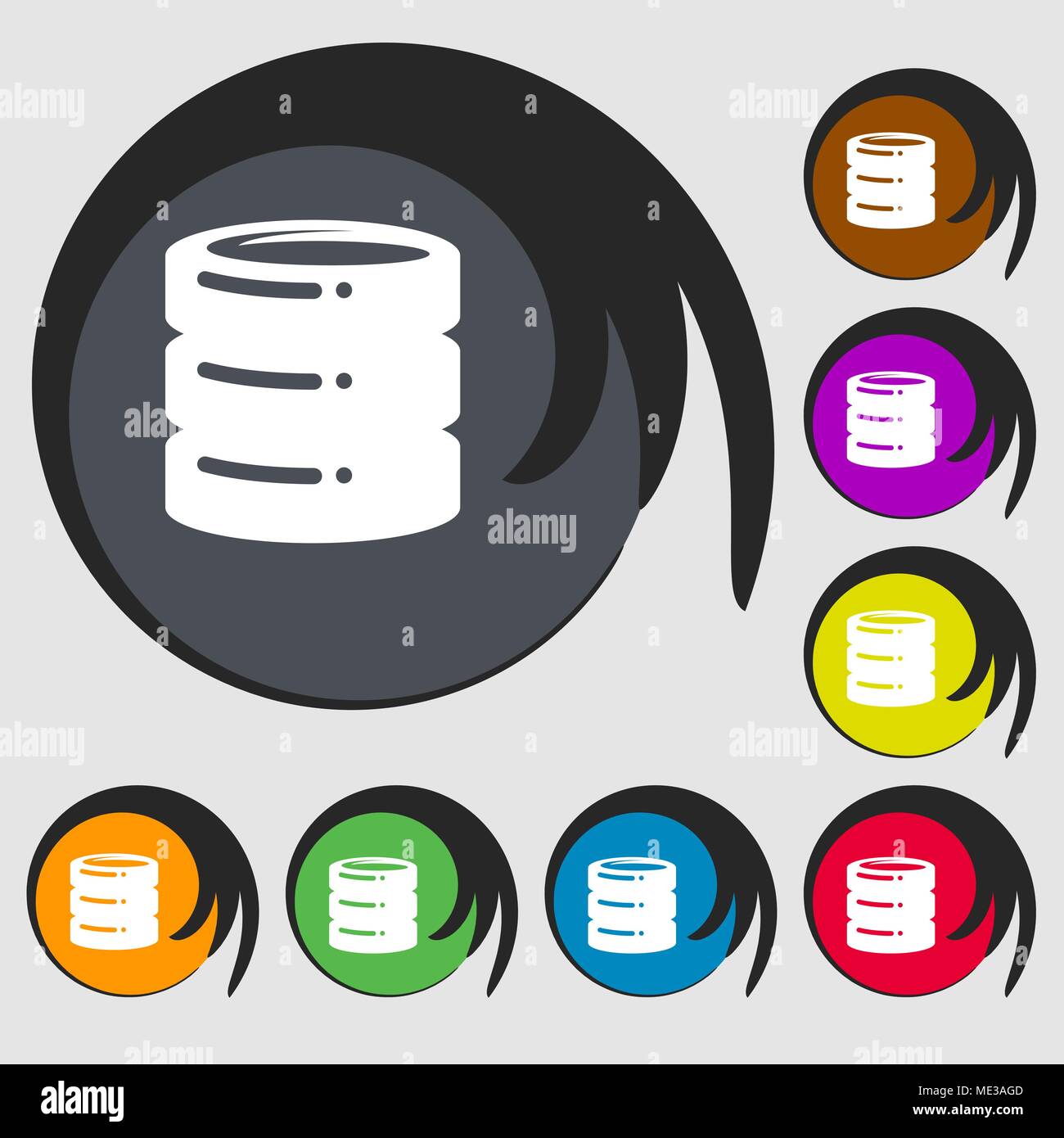 hard drive date base icon sign. Symbol on eight colored buttons. Vector ...