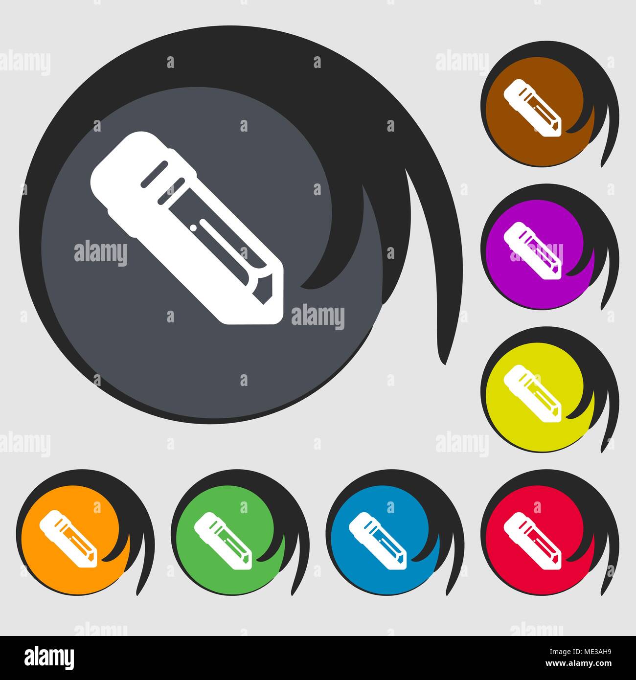 pencil icon sign. Symbol on eight colored buttons. Vector illustration ...