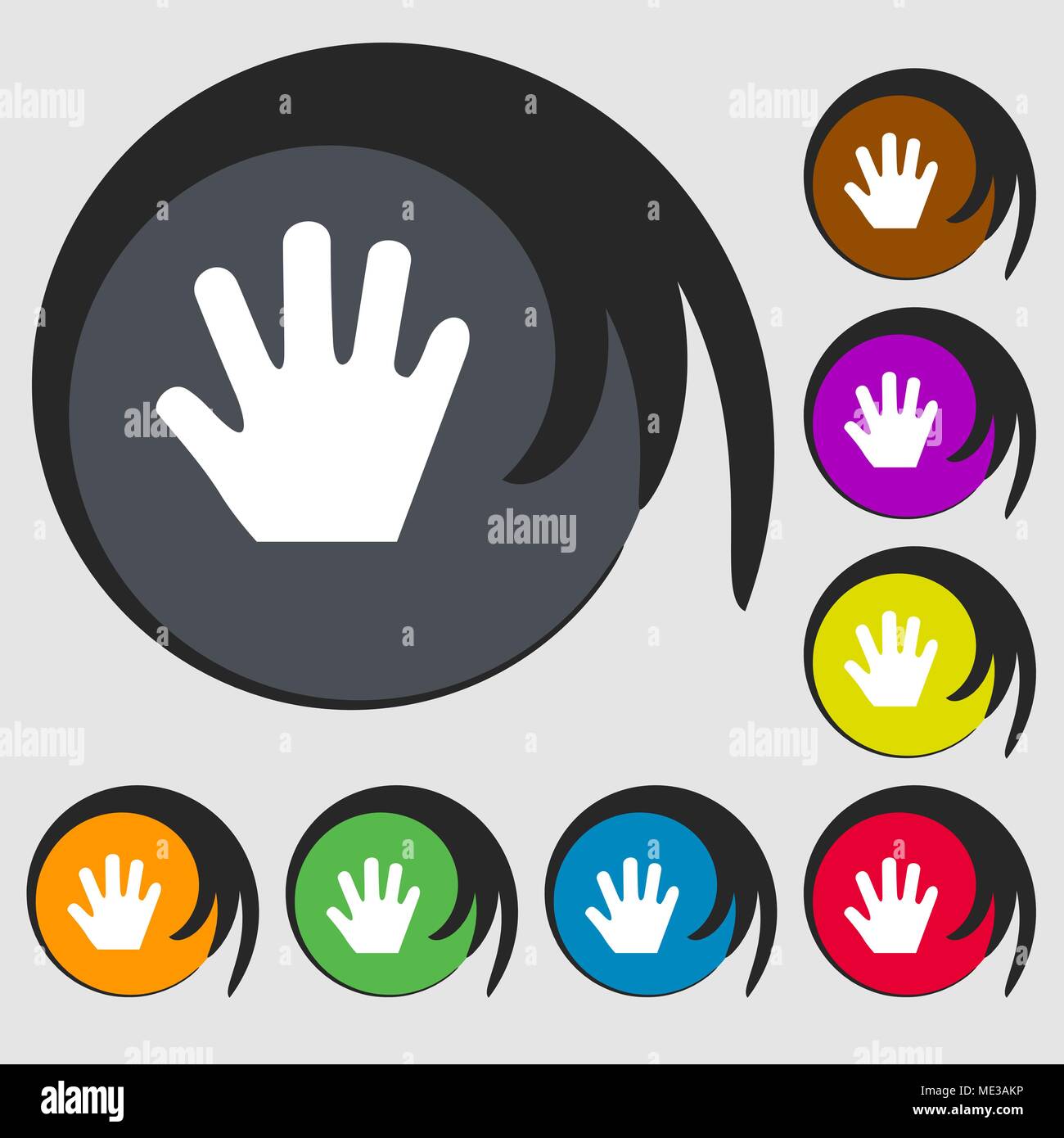 Hand icon sign. Symbol on eight colored buttons. Vector illustration ...