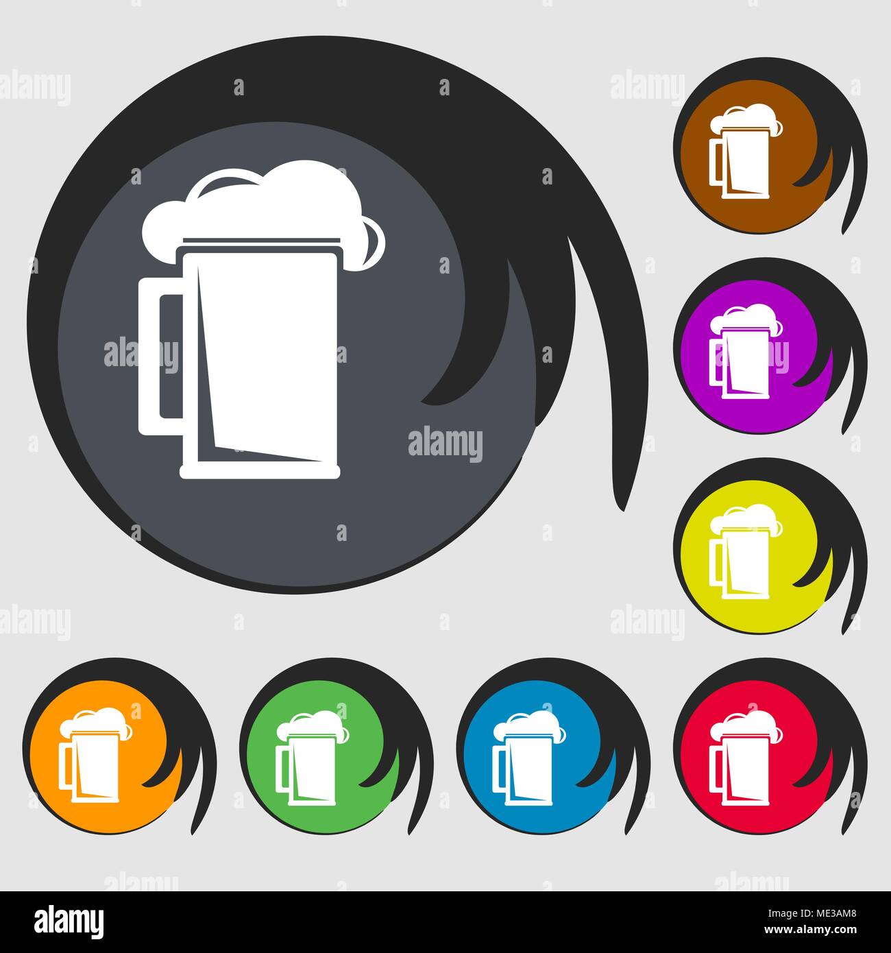glass of beer icon sign. Symbol on eight colored buttons. Vector ...