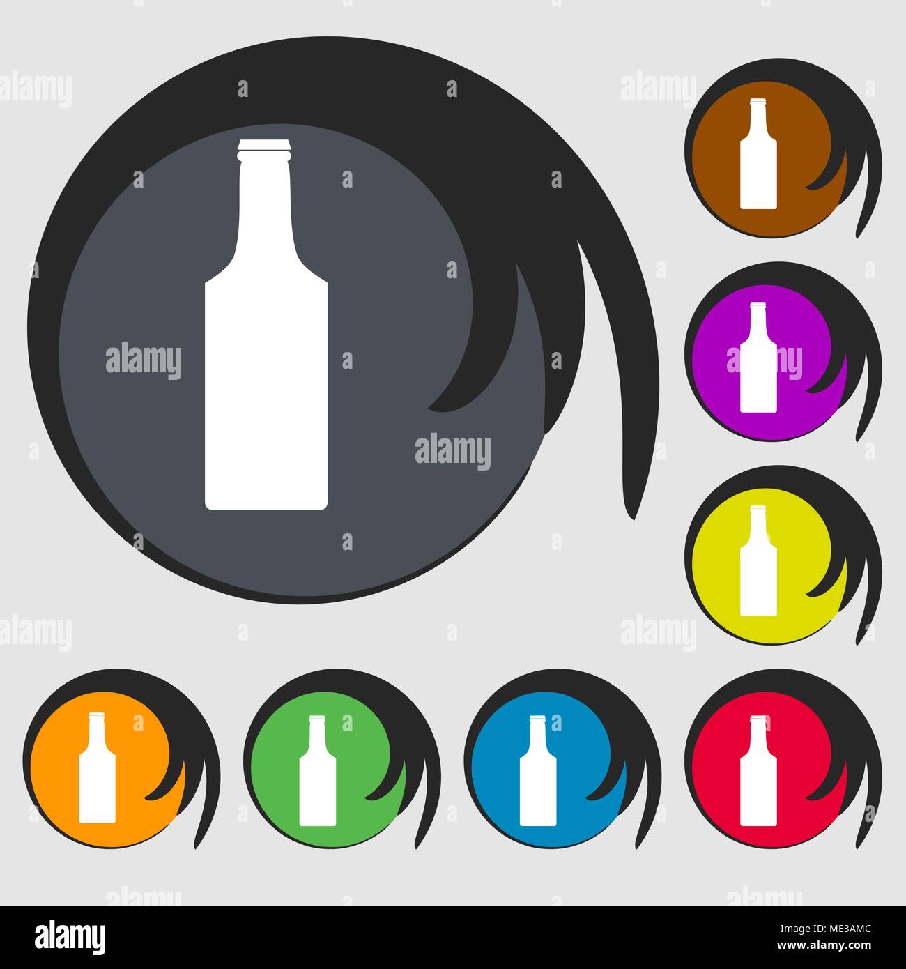 bottle icon sign. Symbol on eight colored buttons. Vector illustration ...