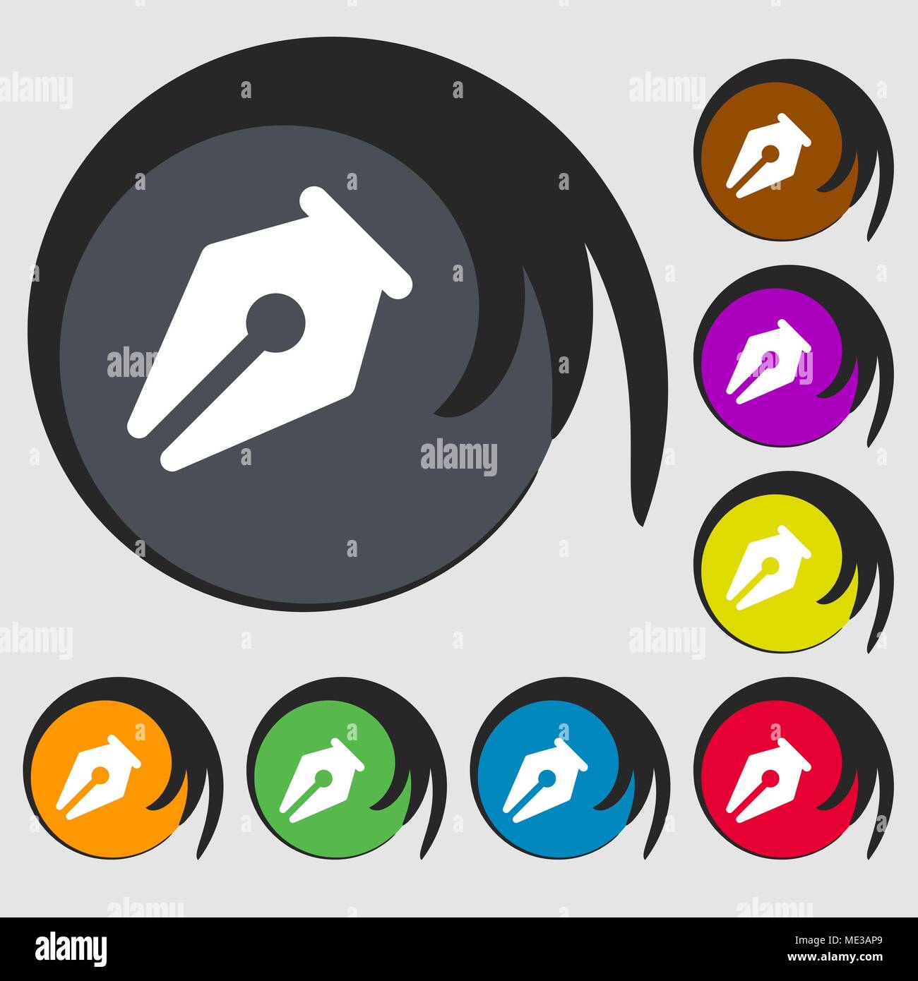 pencil icon sign. Symbol on eight colored buttons. Vector illustration ...