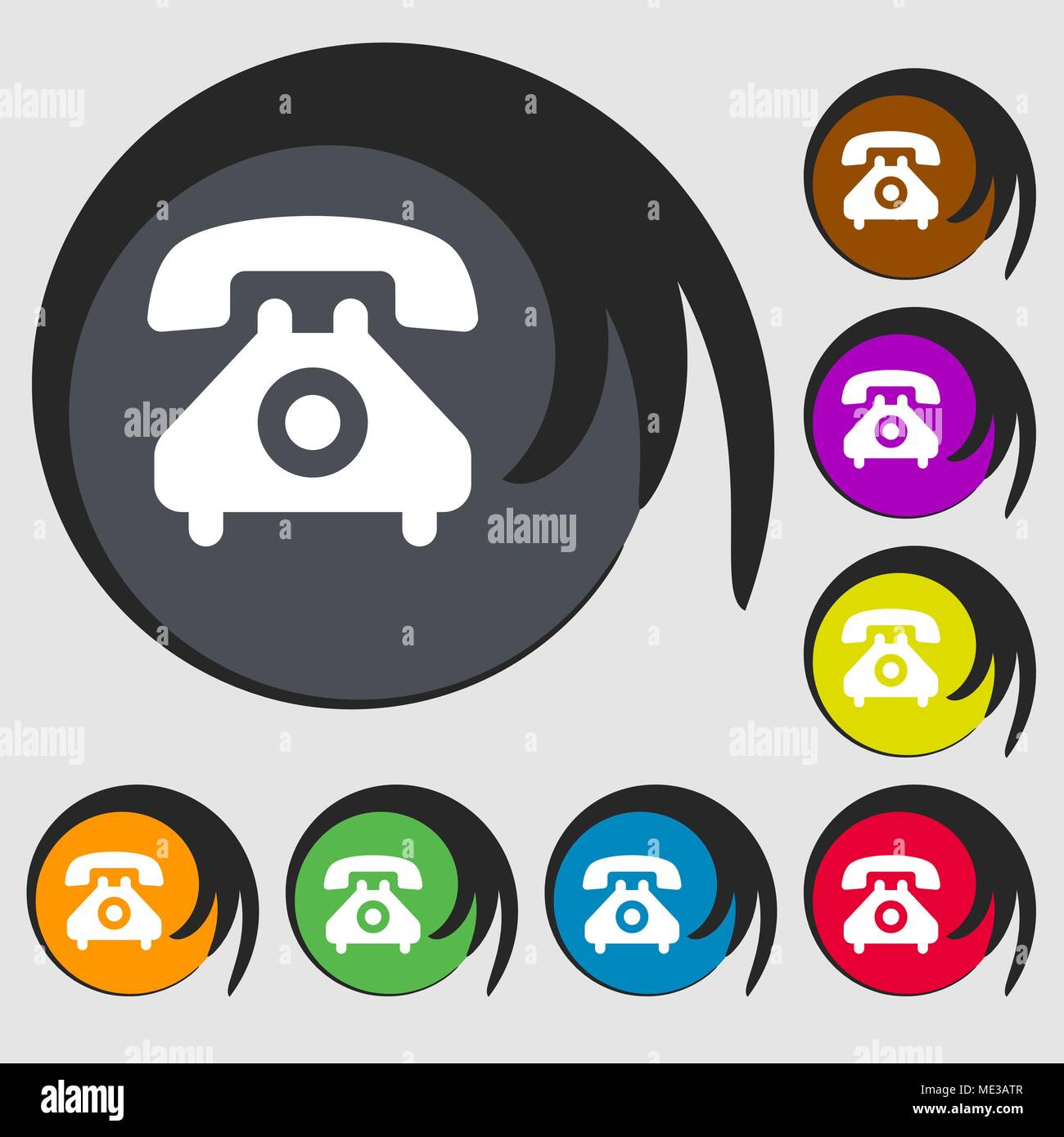retro telephone handset icon sign. Symbol on eight colored buttons ...