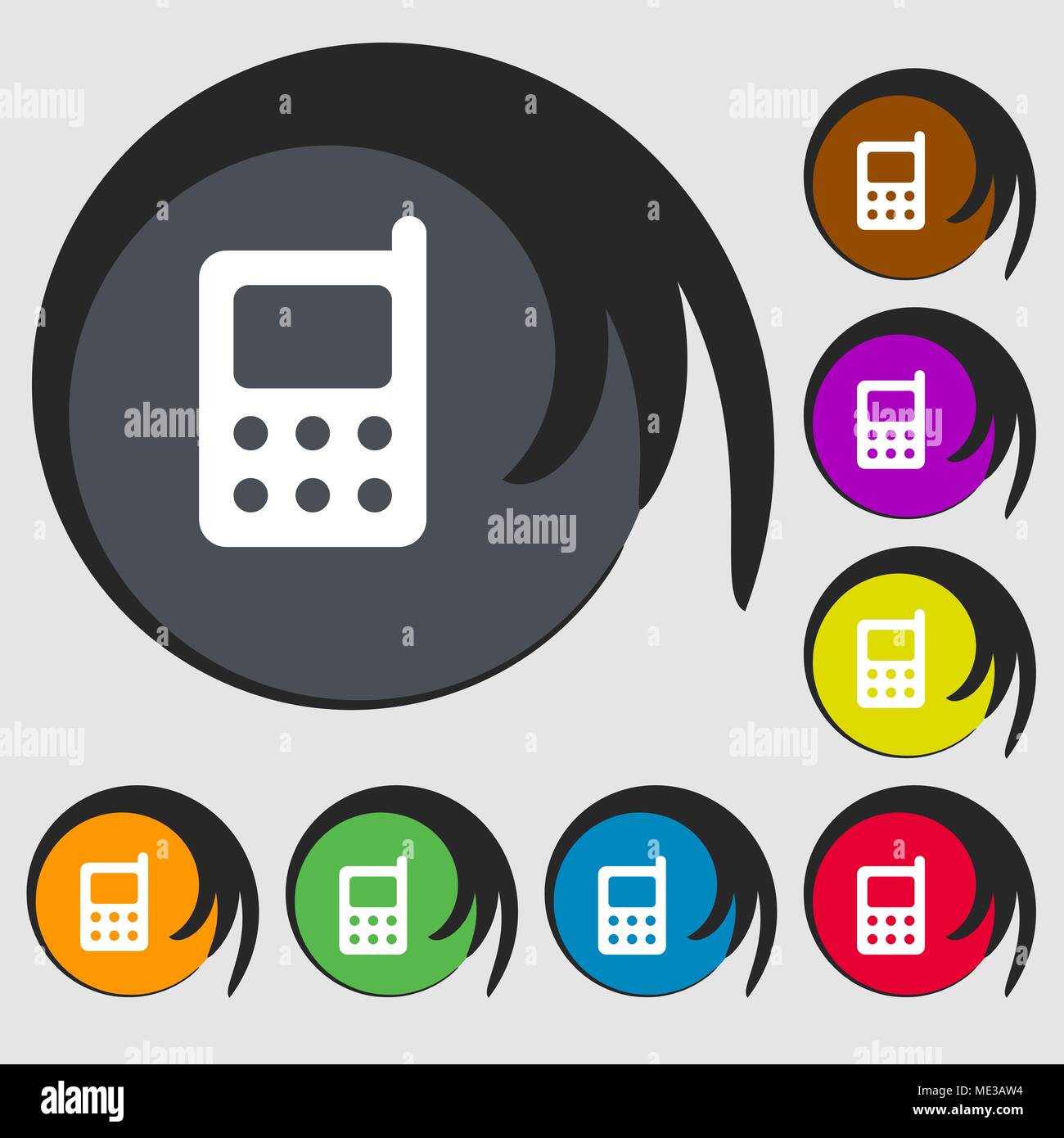 mobile phone icon sign. Symbol on eight colored buttons. Vector ...
