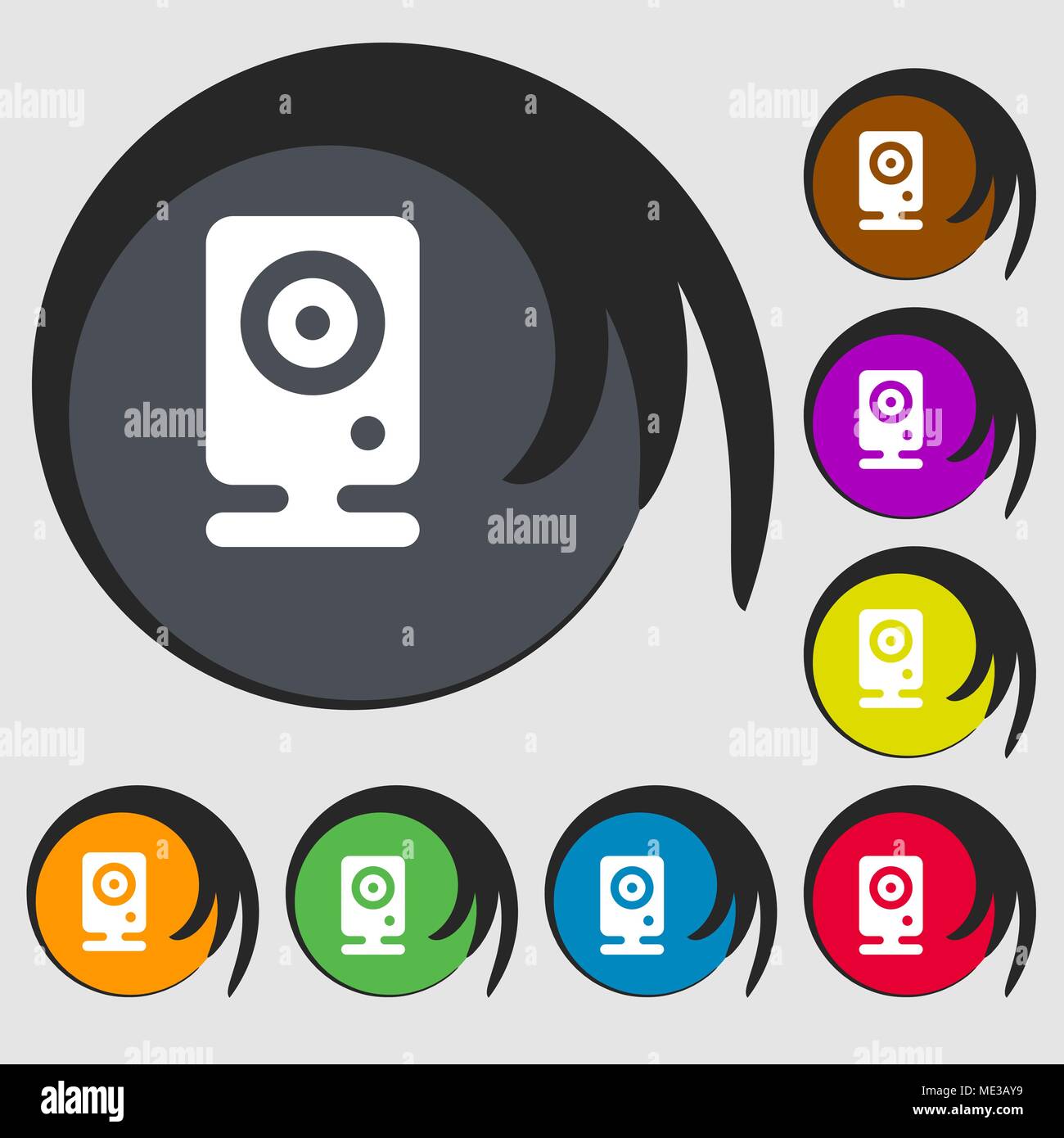Web cam icon sign. Symbol on eight colored buttons. Vector illustration ...