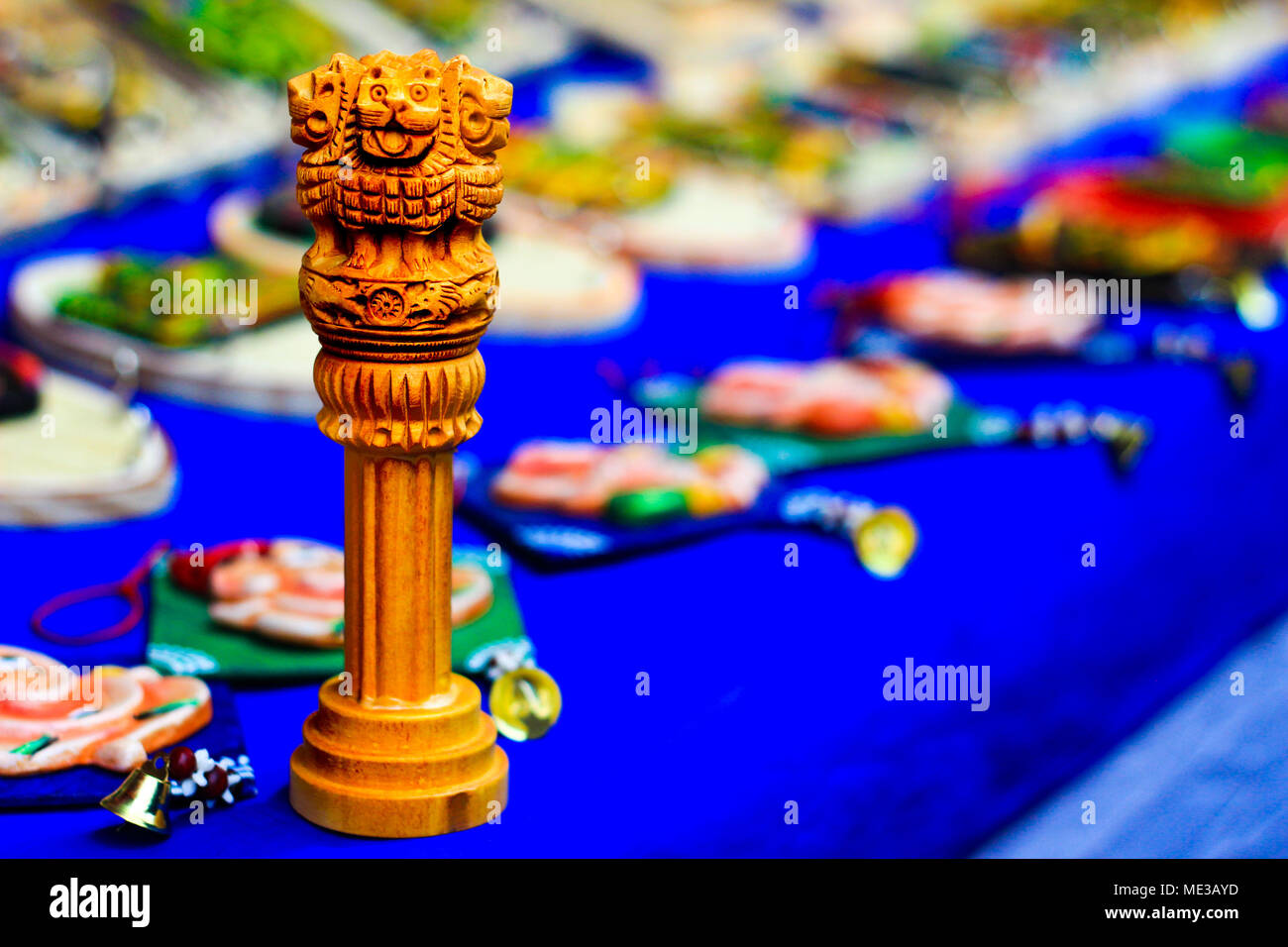 miniature wooden replica of Ashoka Stambha. An ancient historic indian ...