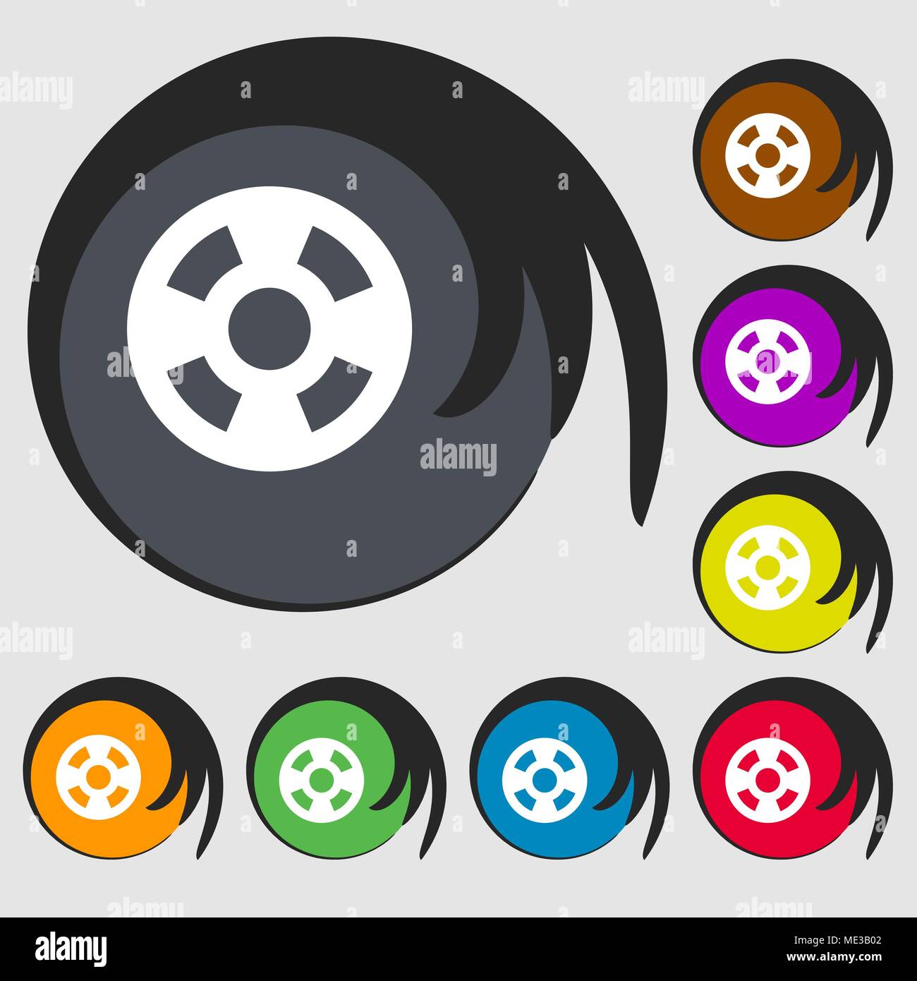 film icon sign. Symbol on eight colored buttons. Vector illustration ...