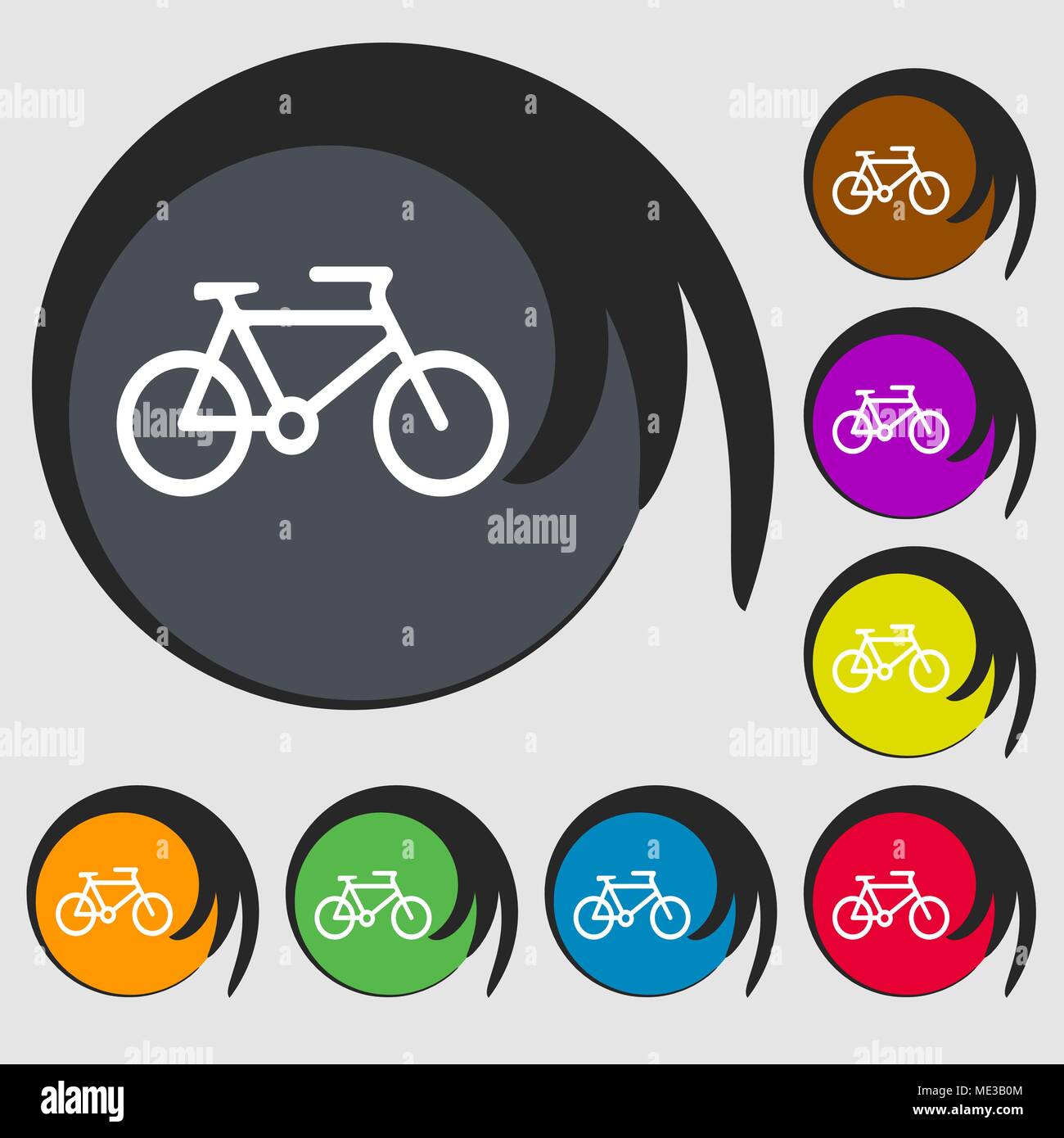 bike icon sign. Symbol on eight colored buttons. Vector illustration ...