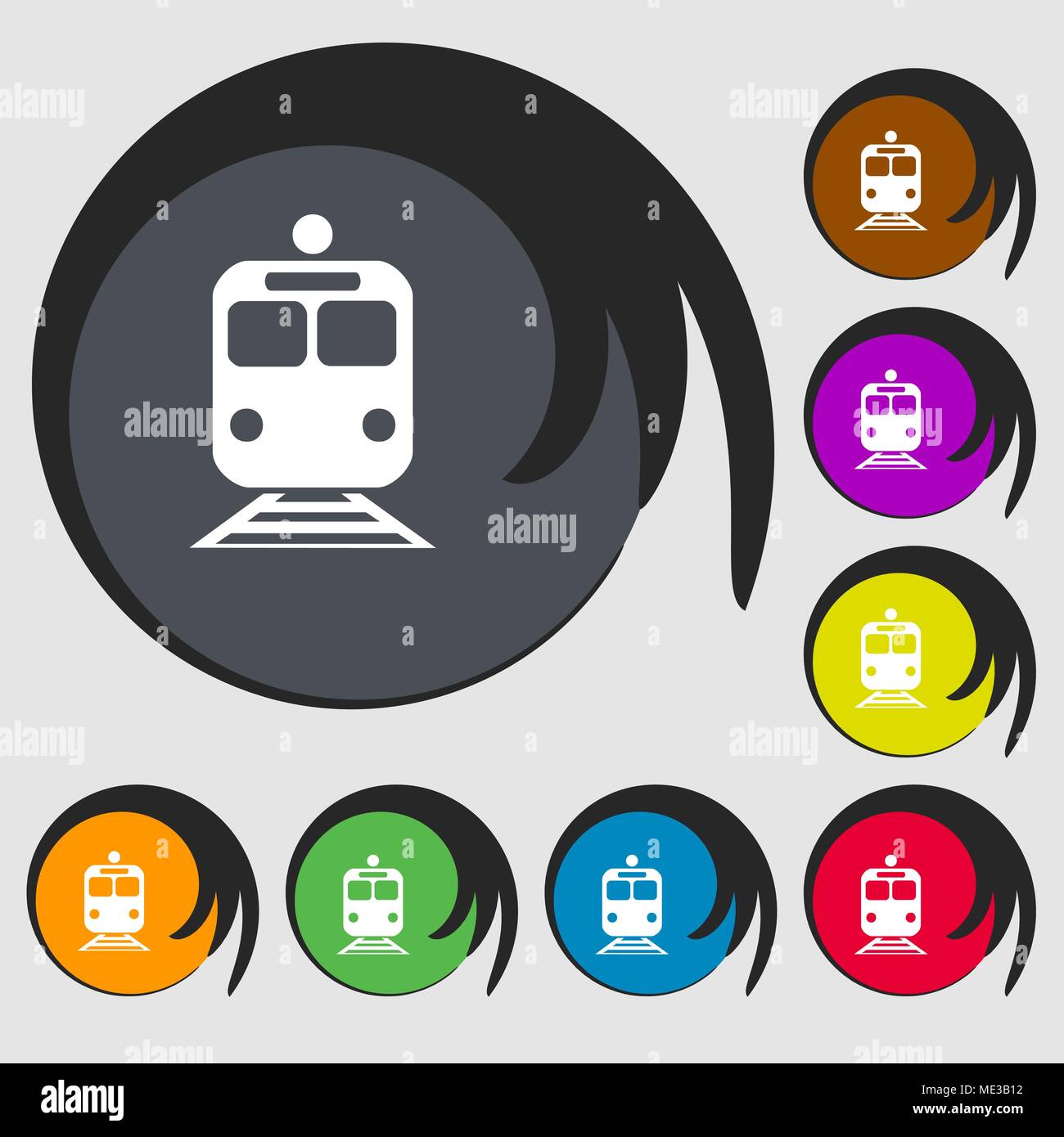 train icon sign. Symbol on eight colored buttons. Vector illustration ...