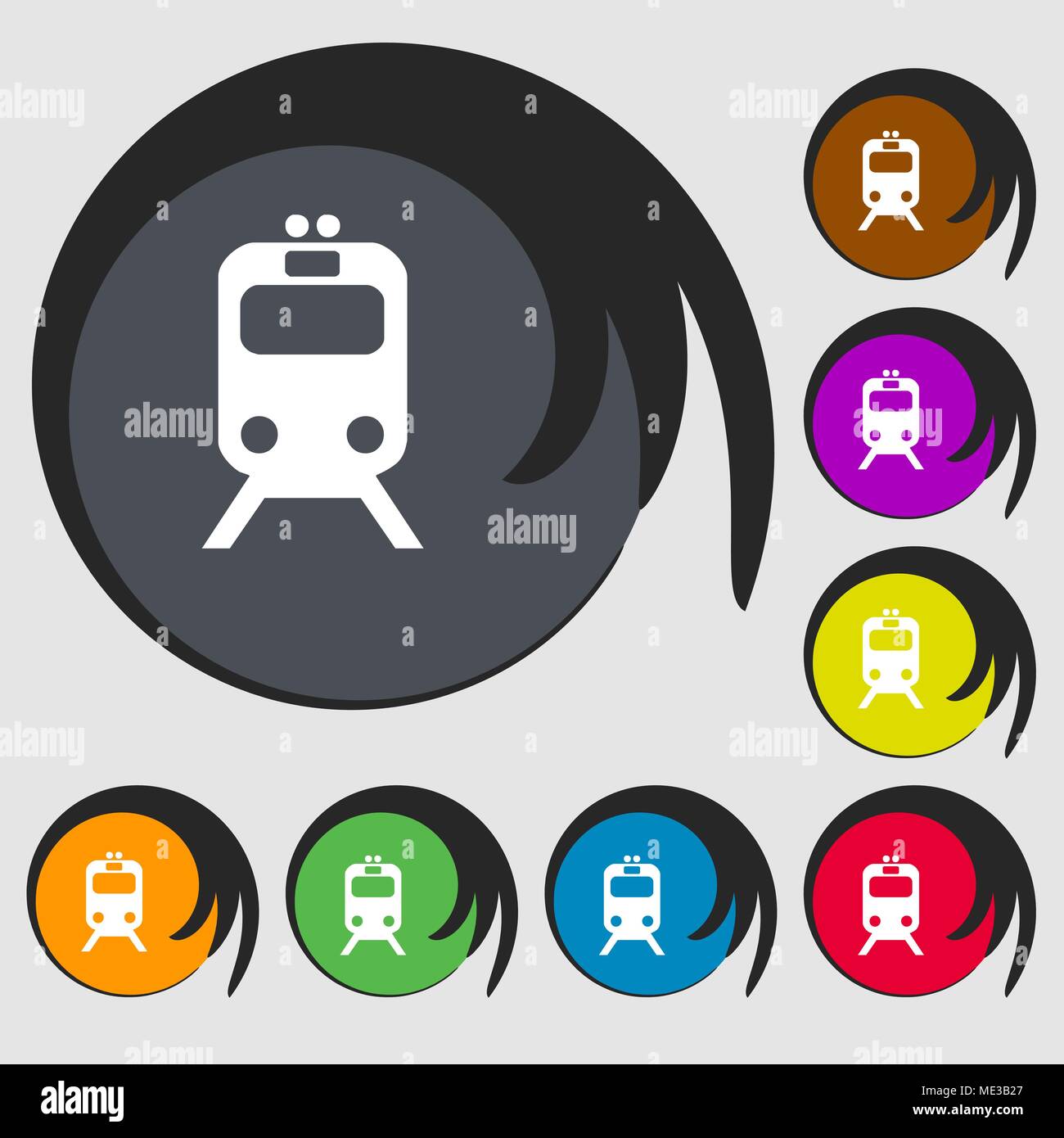 train icon sign. Symbol on eight colored buttons. Vector illustration ...