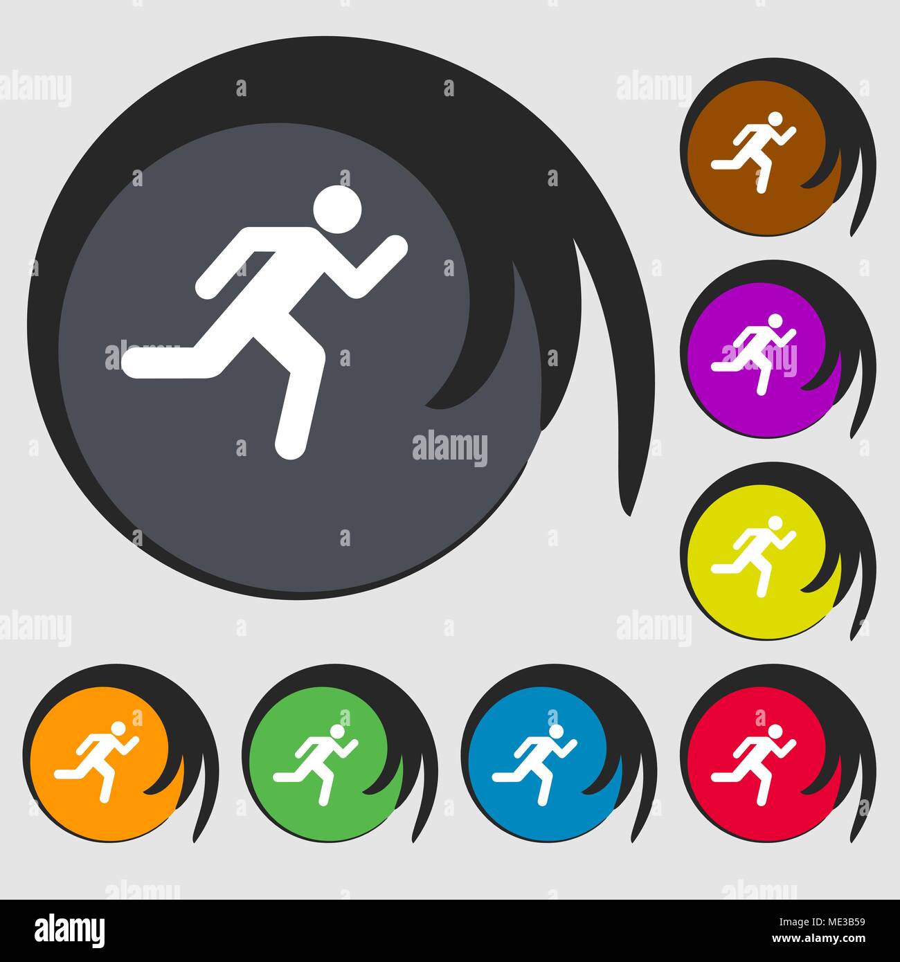 running man icon sign. Symbol on eight colored buttons. Vector ...
